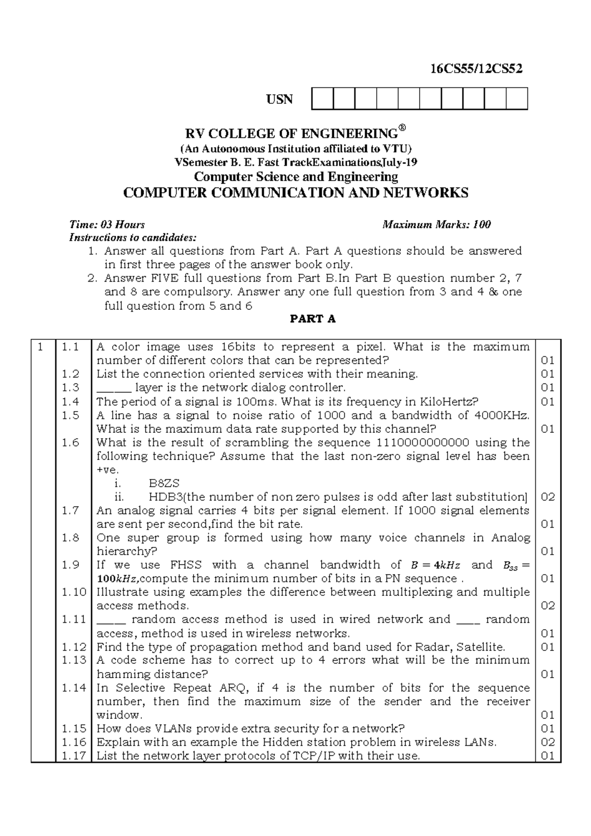 Computer Network - 16CS55/12CS USN RV COLLEGE OF ENGINEERING ® (An Autonomous Institution ...
