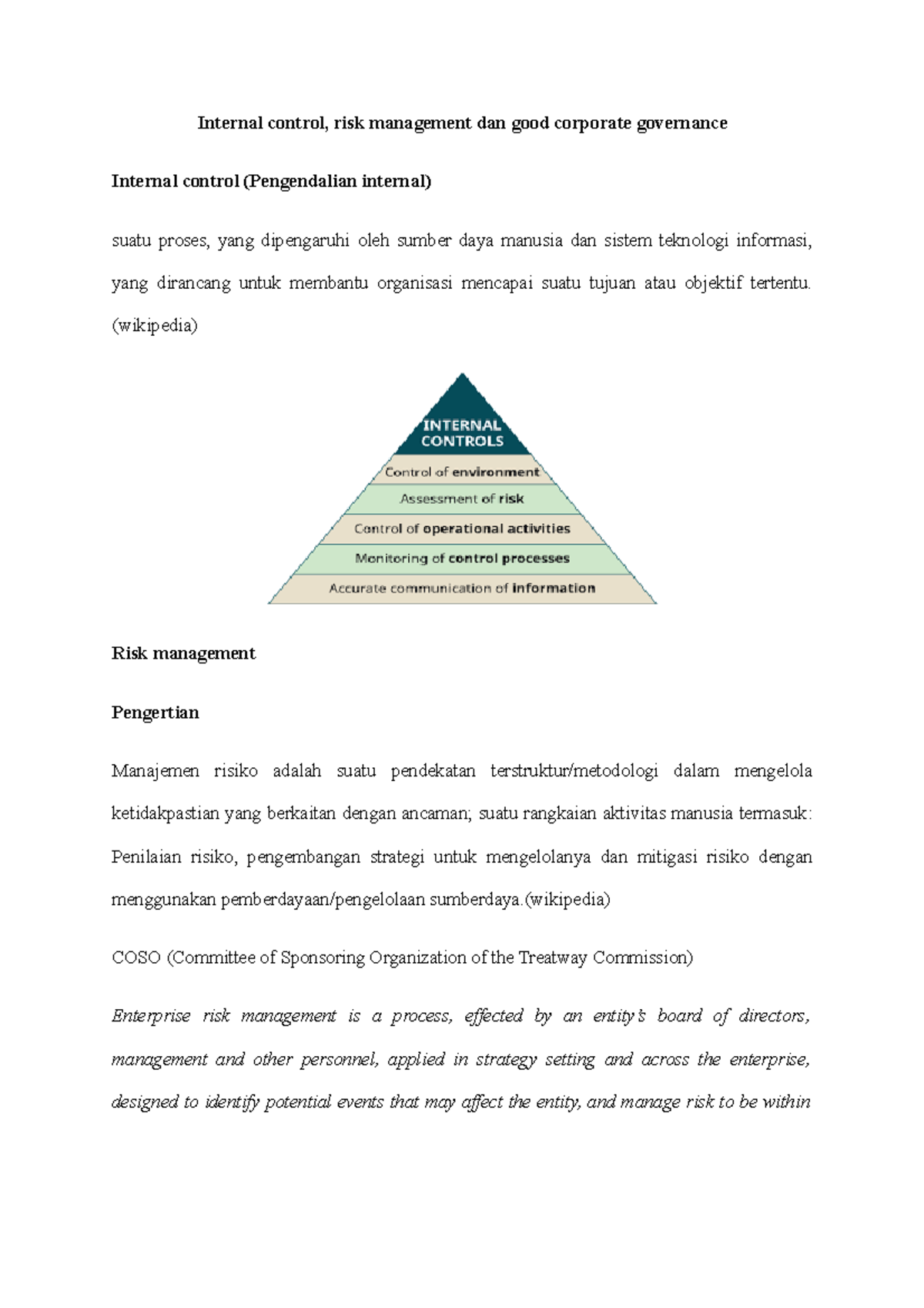 Internal control, risk management, and good corporate governance ...