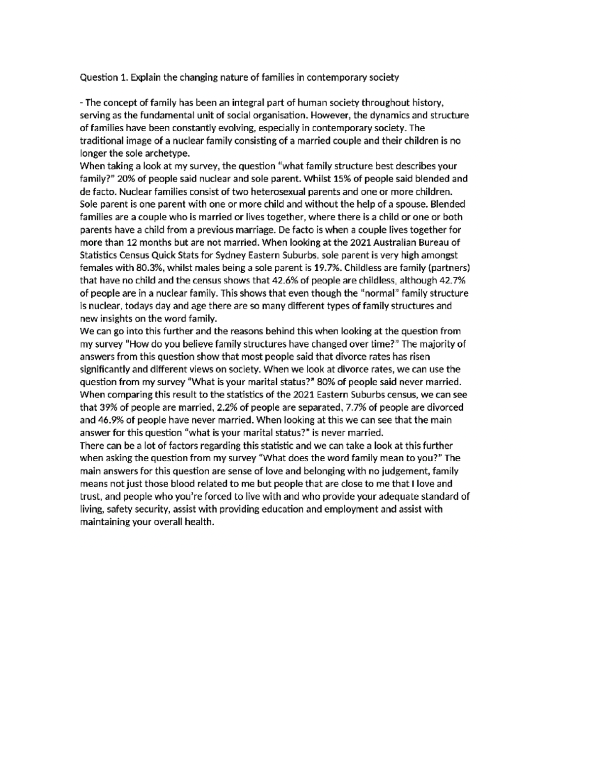 Ast paper - Assessment Question - nature of families - Question 1 ...
