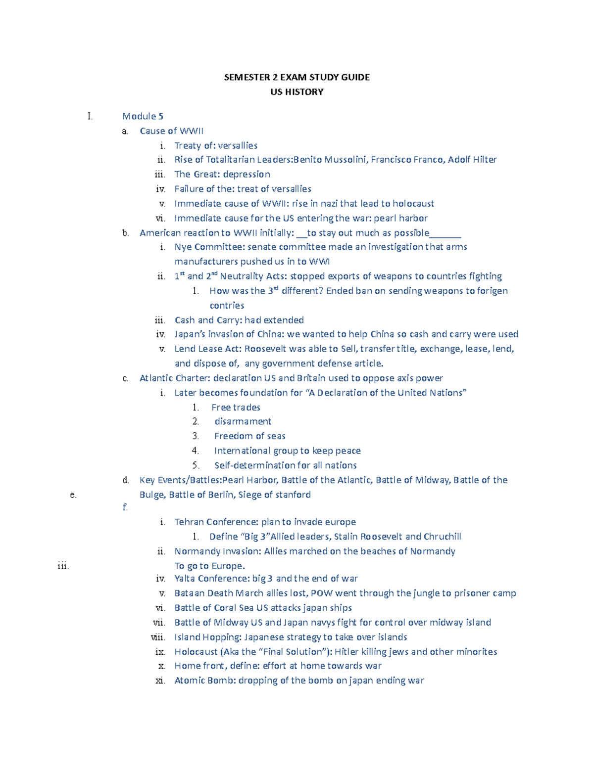 Semester 2 Final Exam Study Guide - SEMESTER 2 EXAM STUDY GUIDE US ...