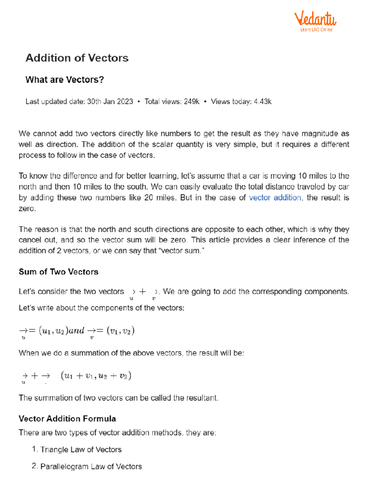 Addition of Vectors - B.tech CSE - Studocu