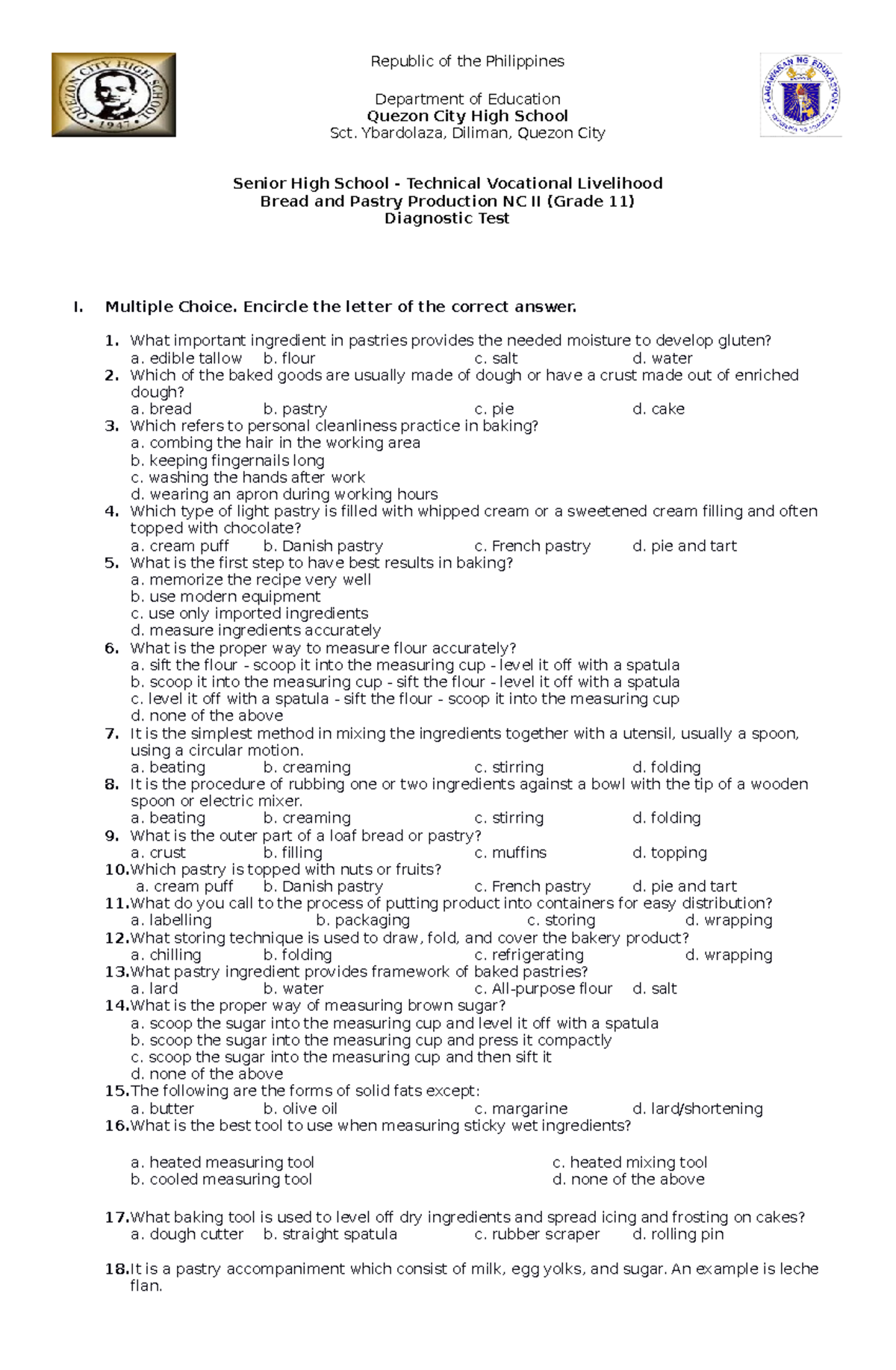Diagnostic-Test-BPP - none - Republic of the Philippines Department of ...