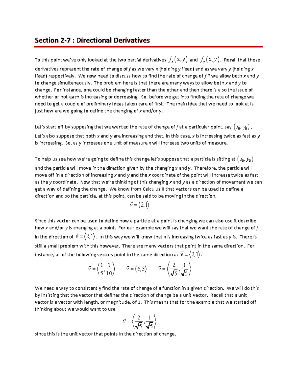 Calc III Directional Derivatives - Section 2-7 : Directional ...