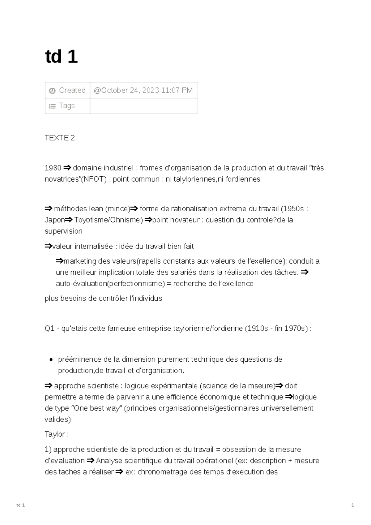 Td analyse des organisations (l1 eg) - td 1 Created Tags TEXTE 2 1980 ⇒ domaine industriel ...
