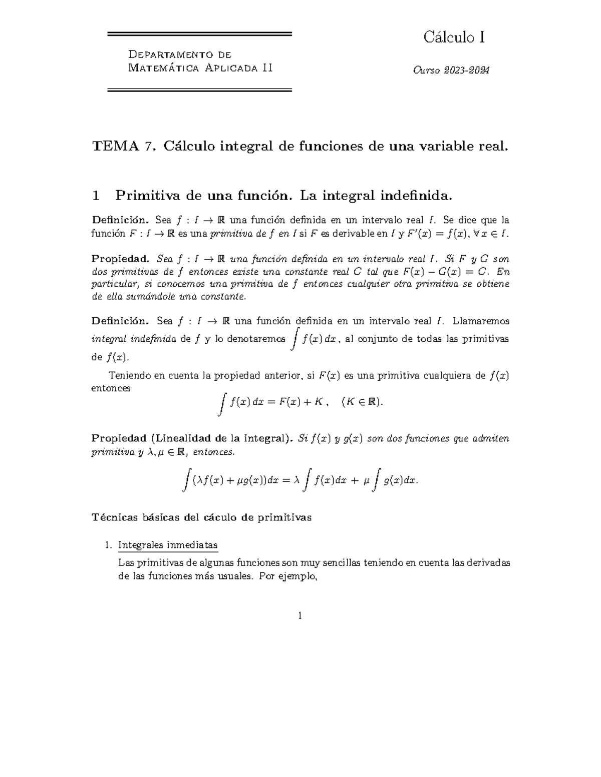 Cálculo II 2023/24 - C ́alculo I Curso 2023 -202 4 Departamento de ...