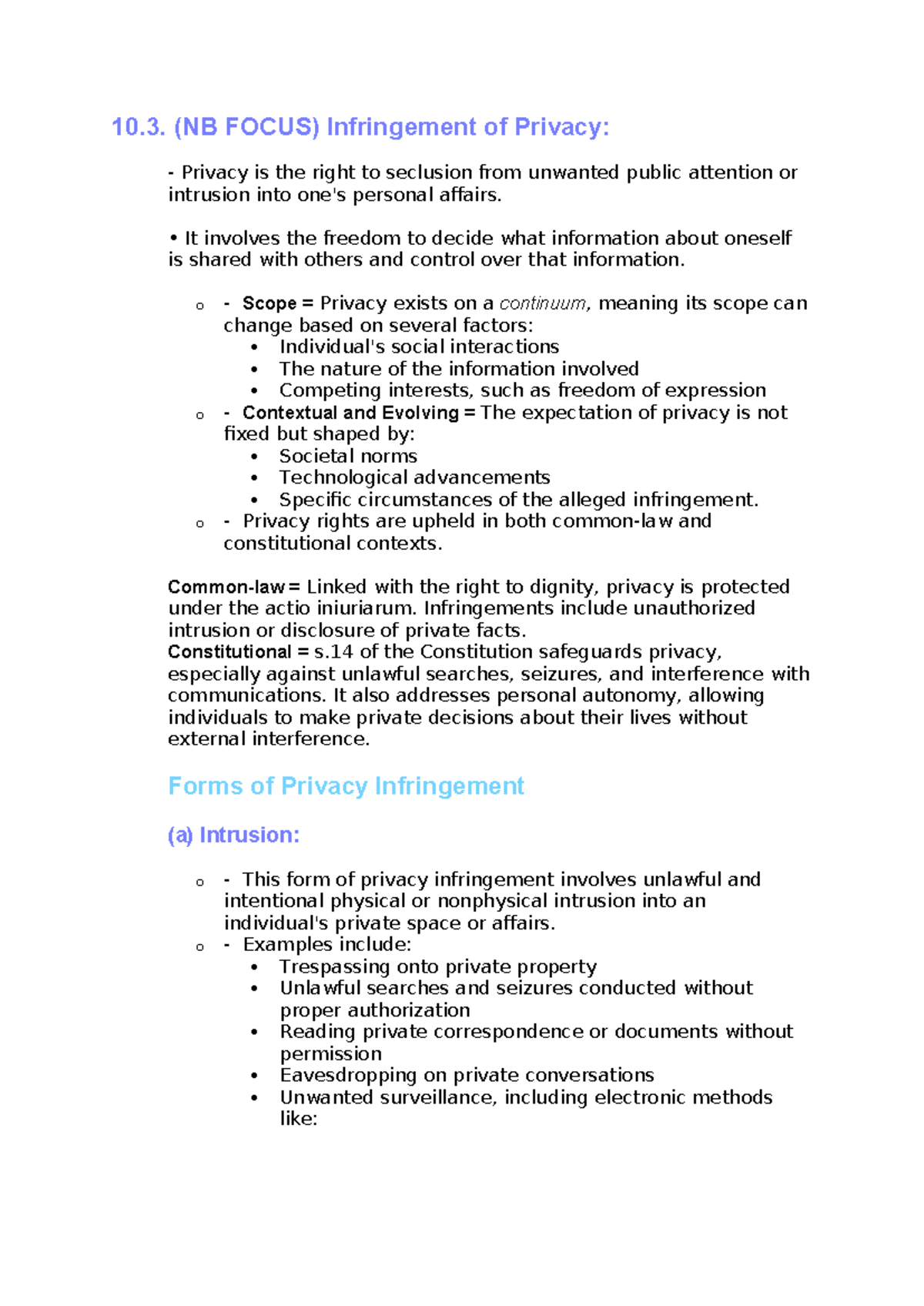 Unit 10.3 Infringement of Privacy - 10. (NB FOCUS) Infringement of ...
