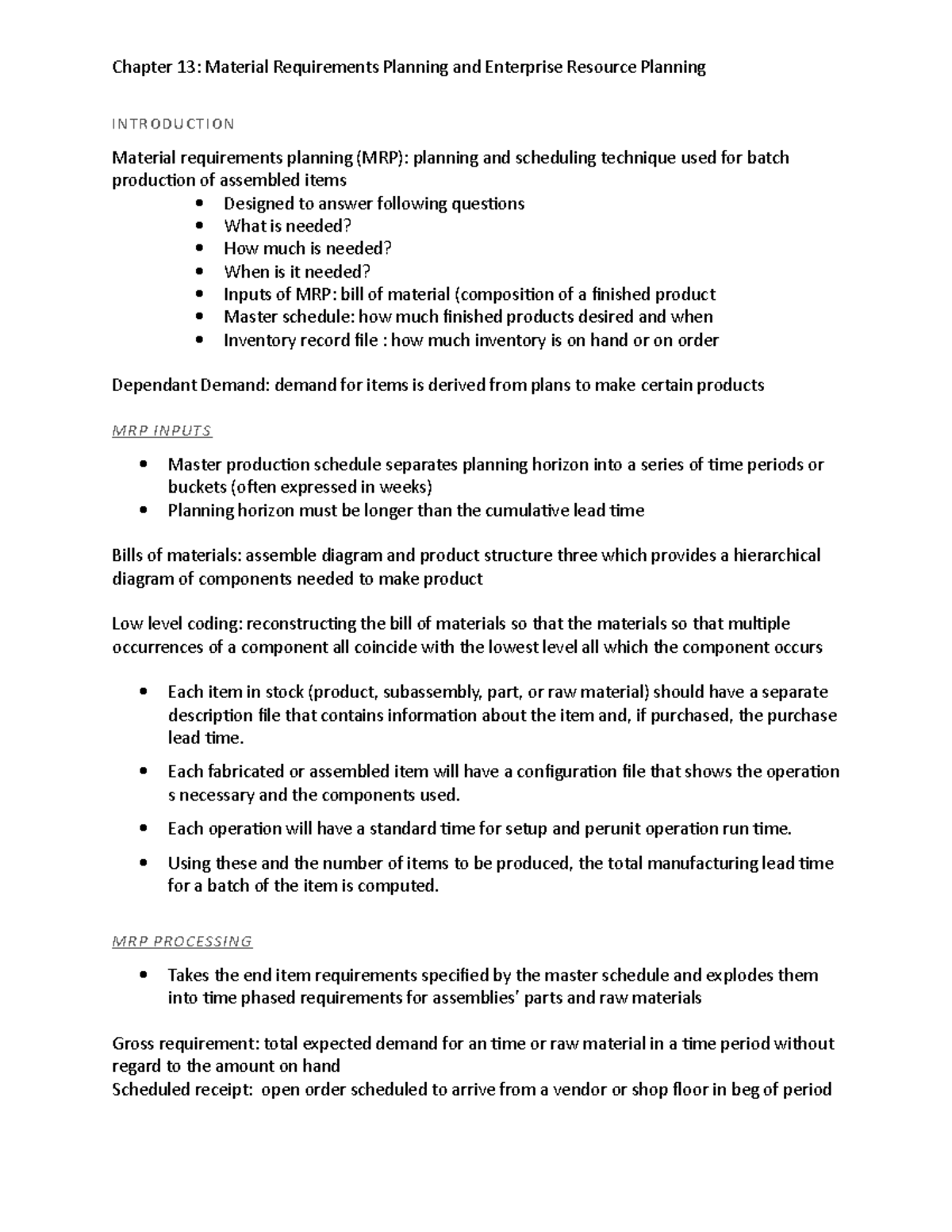 Chapter 13 - INTRODUCTION Material requirements planning (MRP ...