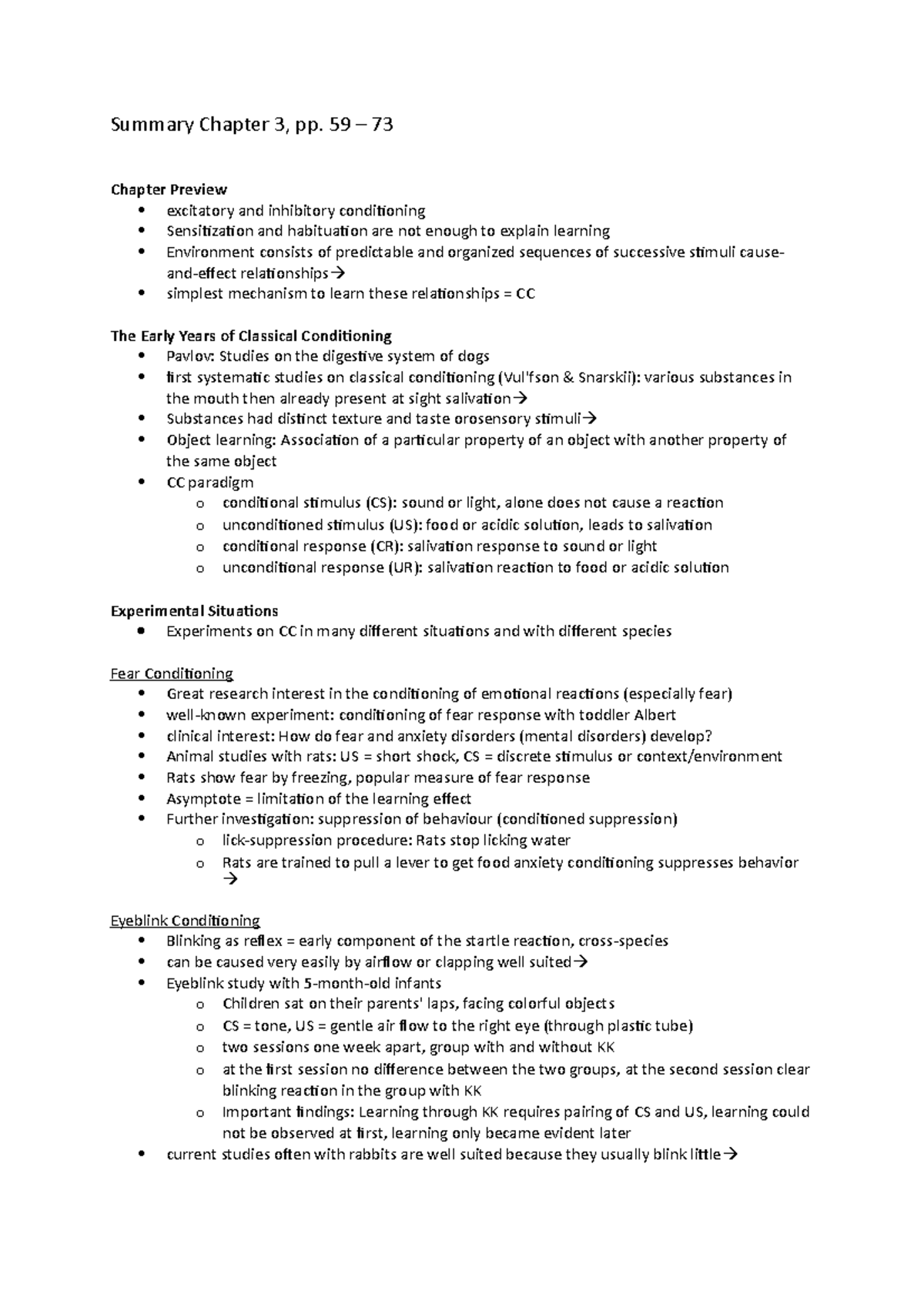 Summary Chapter 3 - Introduction to classical conditioning - Summary ...