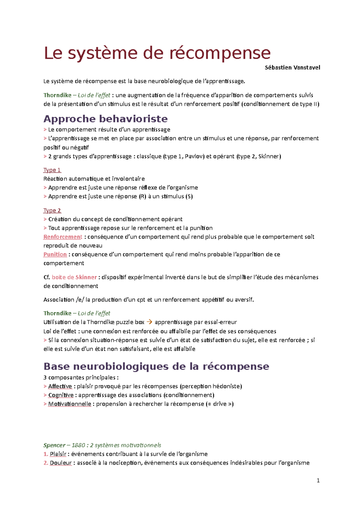 TD Neuro Le système de récompense - Le système de récompense Sébastien ...