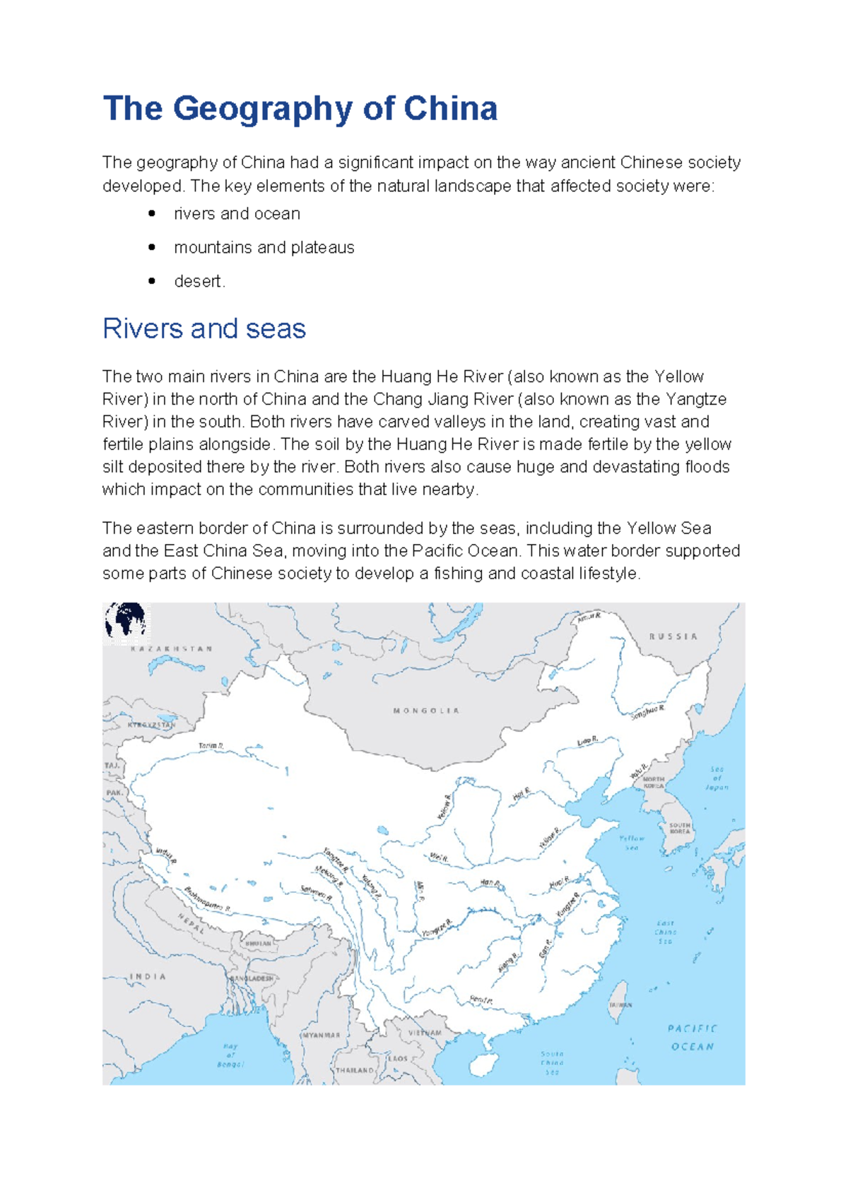 Worksheet - The Geography of China - The Geography of China The ...