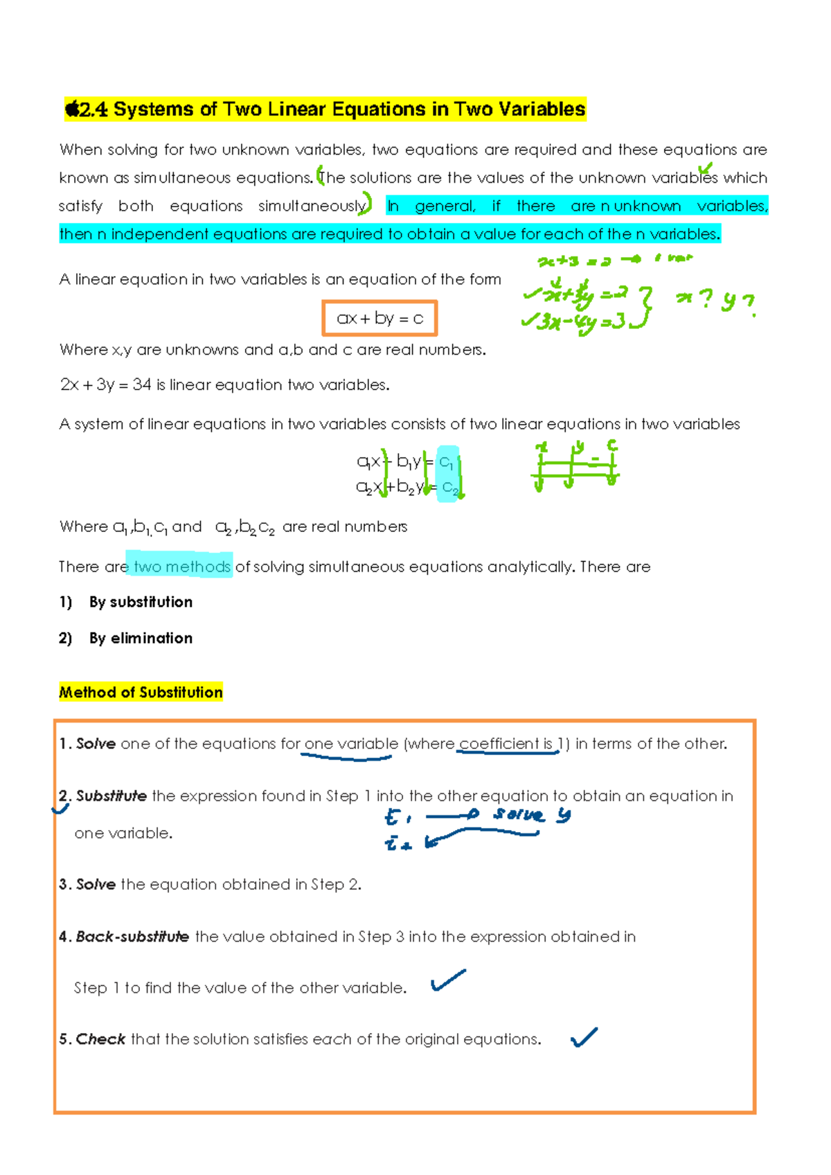 2.4 simultaneous equation two variables latest - ax + by = c 1. Solve ...