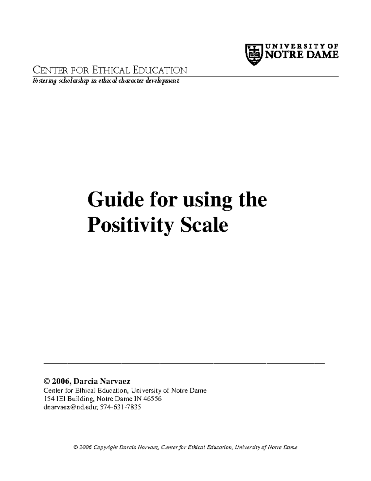Guide for using the Positivity Scale - CENTER FOR ETHICAL EDUCATION ...