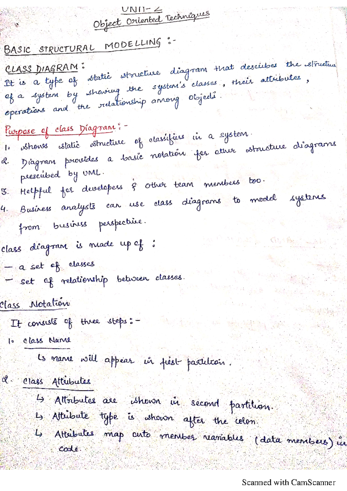 Hadwrittenn OOP unit2 - oops unit 1 handwritten - B.tech 3rd Year OOSD - Studocu
