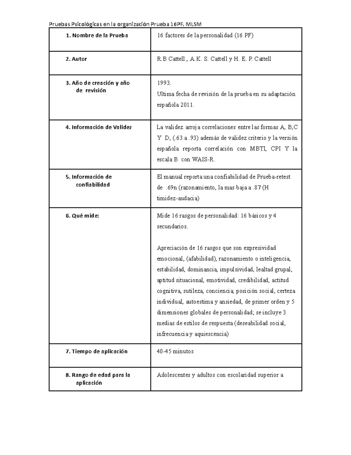 Ficha tecnica de pruebas 16 PF CON SUS 16 Rasgos - Pruebas Psicológicas ...