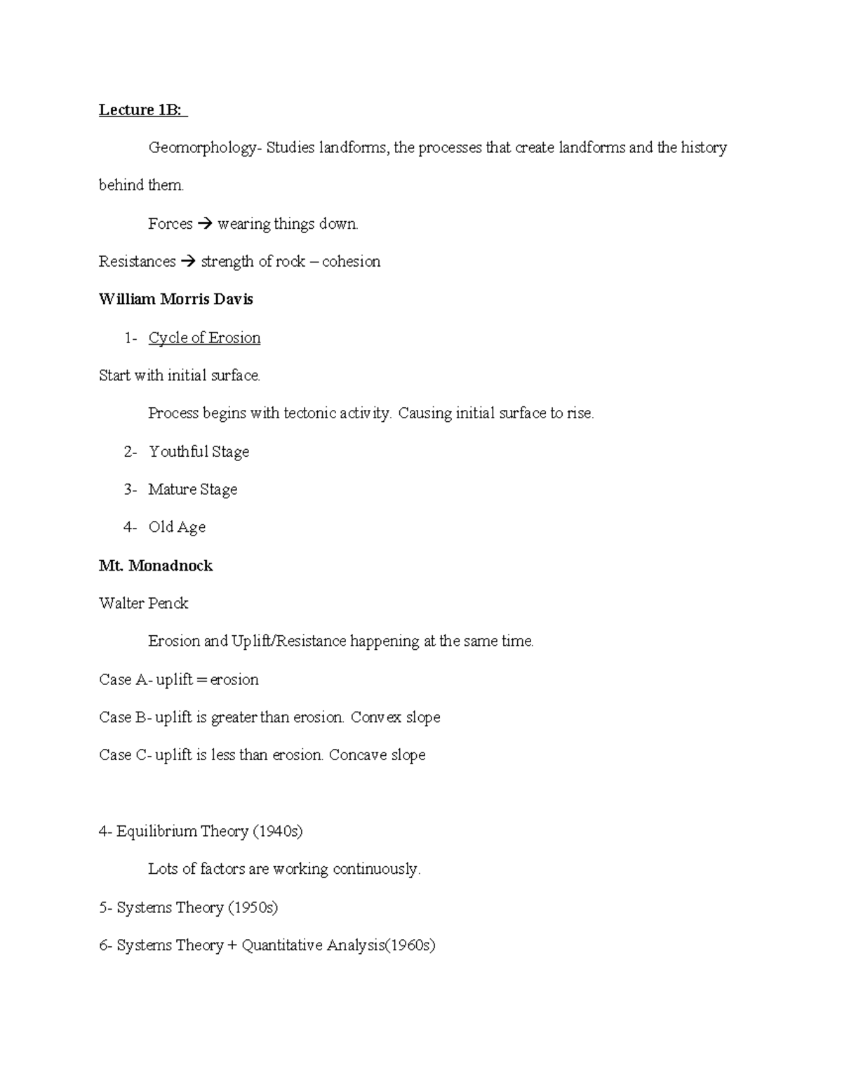 Earth Surface Processes - Lecture Notes - Lecture 1B: Geomorphology ...