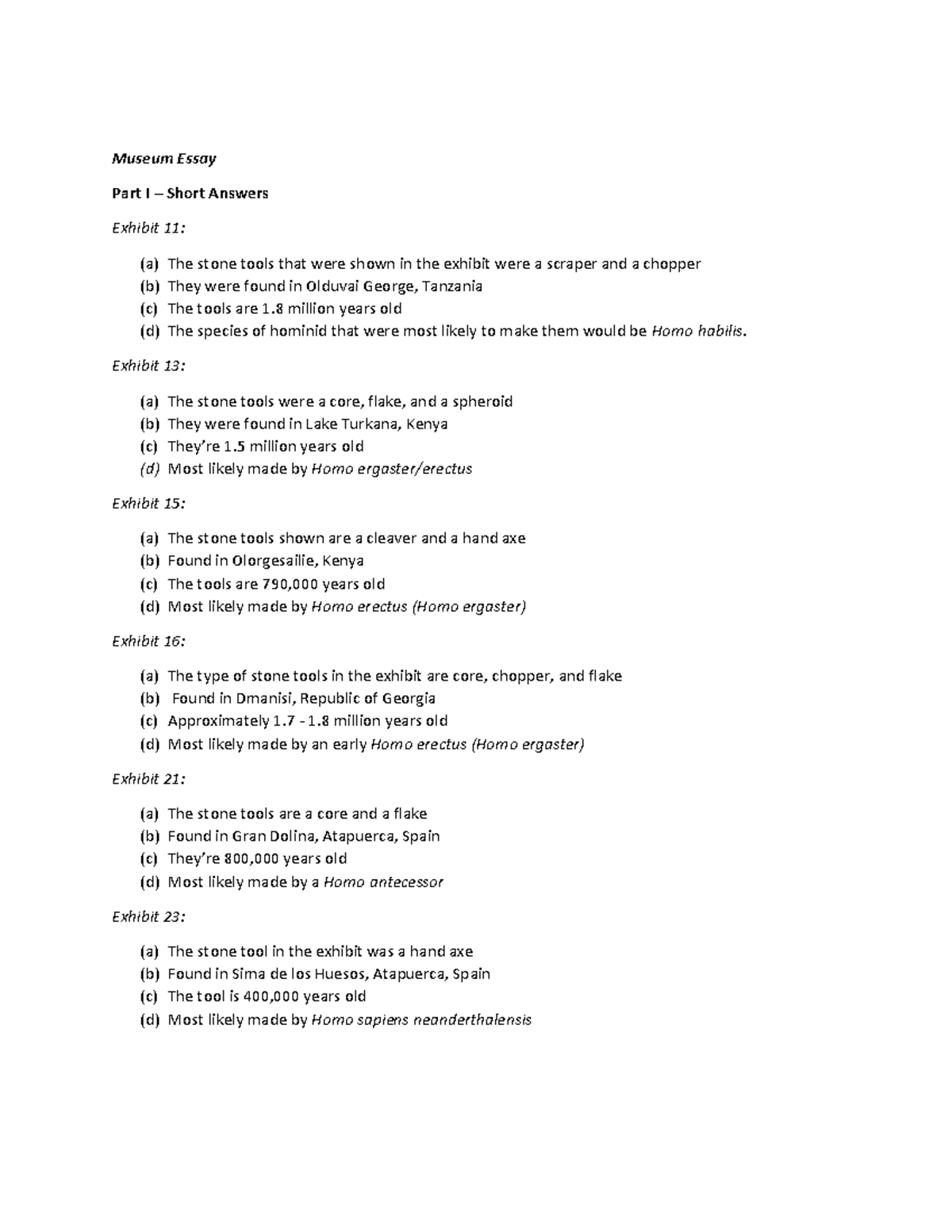 Museum Assignment 1 - Museum Essay Part I Short Answers Exhibit 11: (a ...
