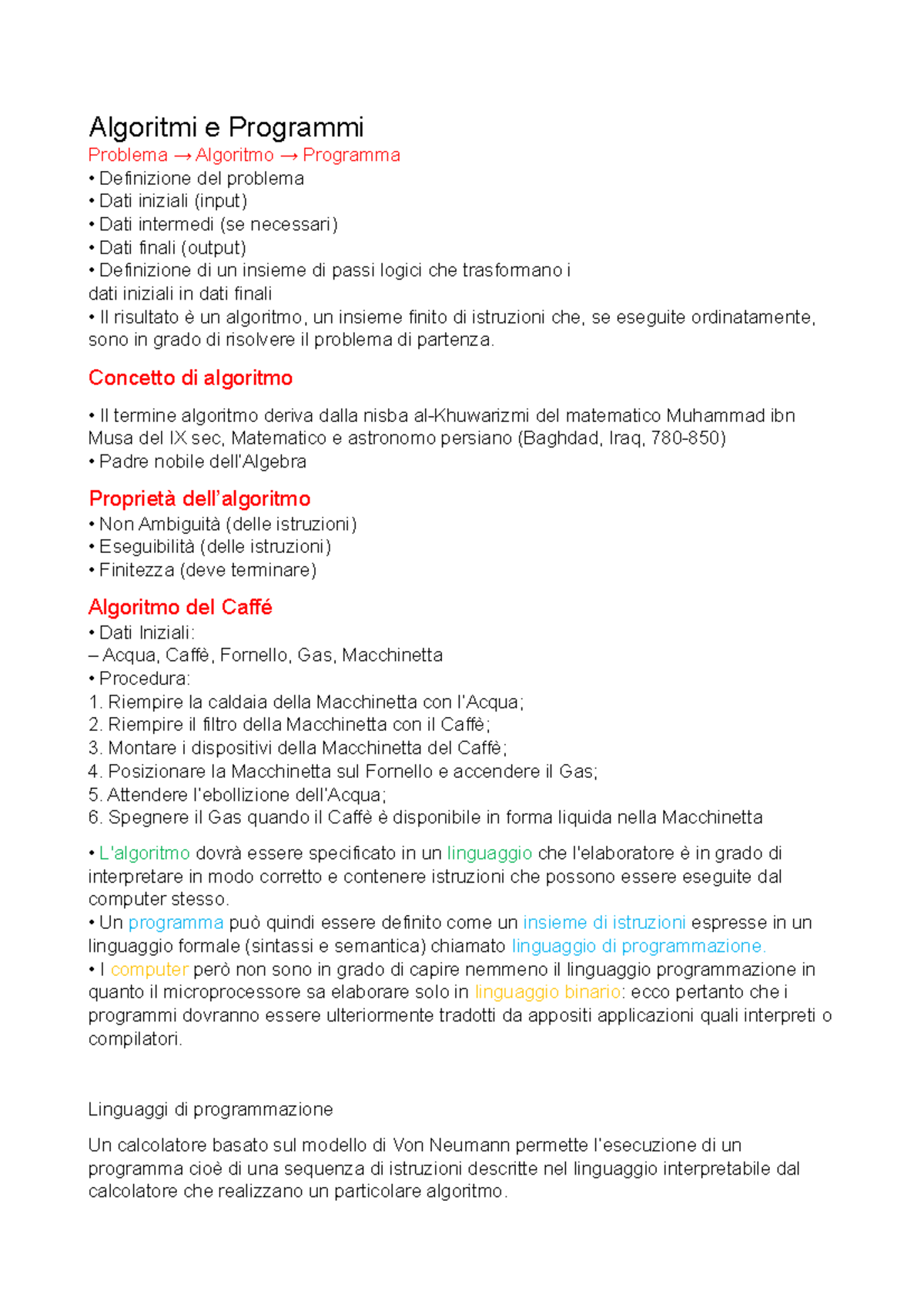 Algoritmi e Programmi - Algoritmi e Programmi Problema → Algoritmo → ...