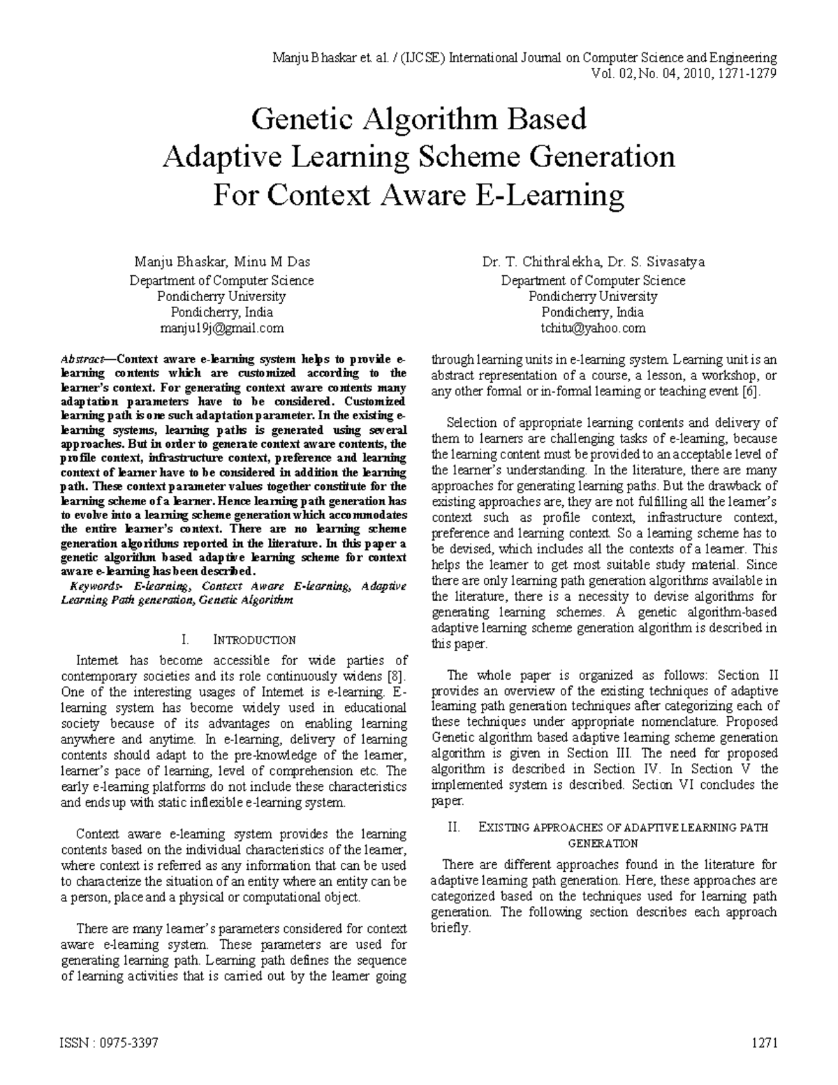 Genetic Algorithm Based Adaptive Learning Scheme Generation For Context ...