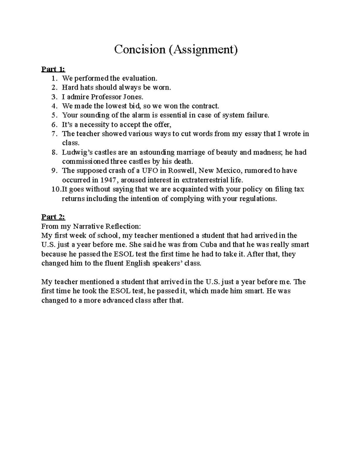 Concision - Coursework - Concision (Assignment) Part 1: 1. We performed ...