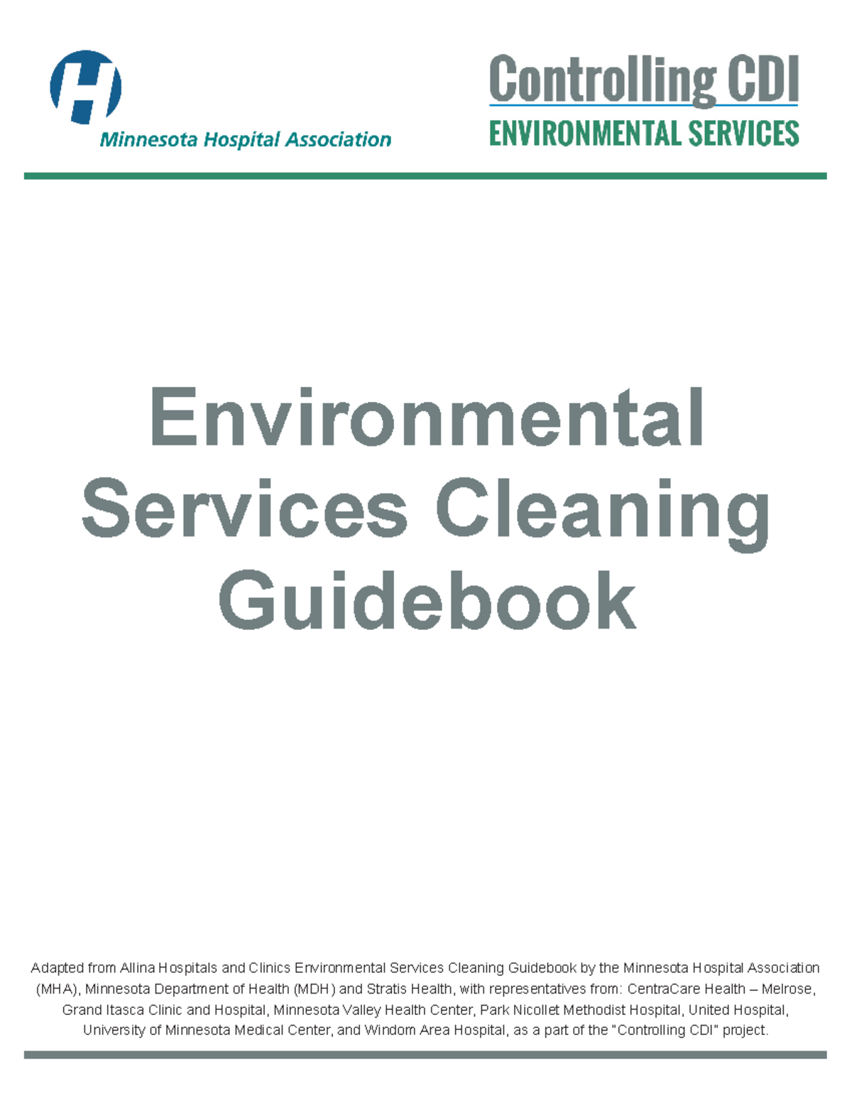 4. Environmental Services Cleaning Guidebook - Table of contents I ...