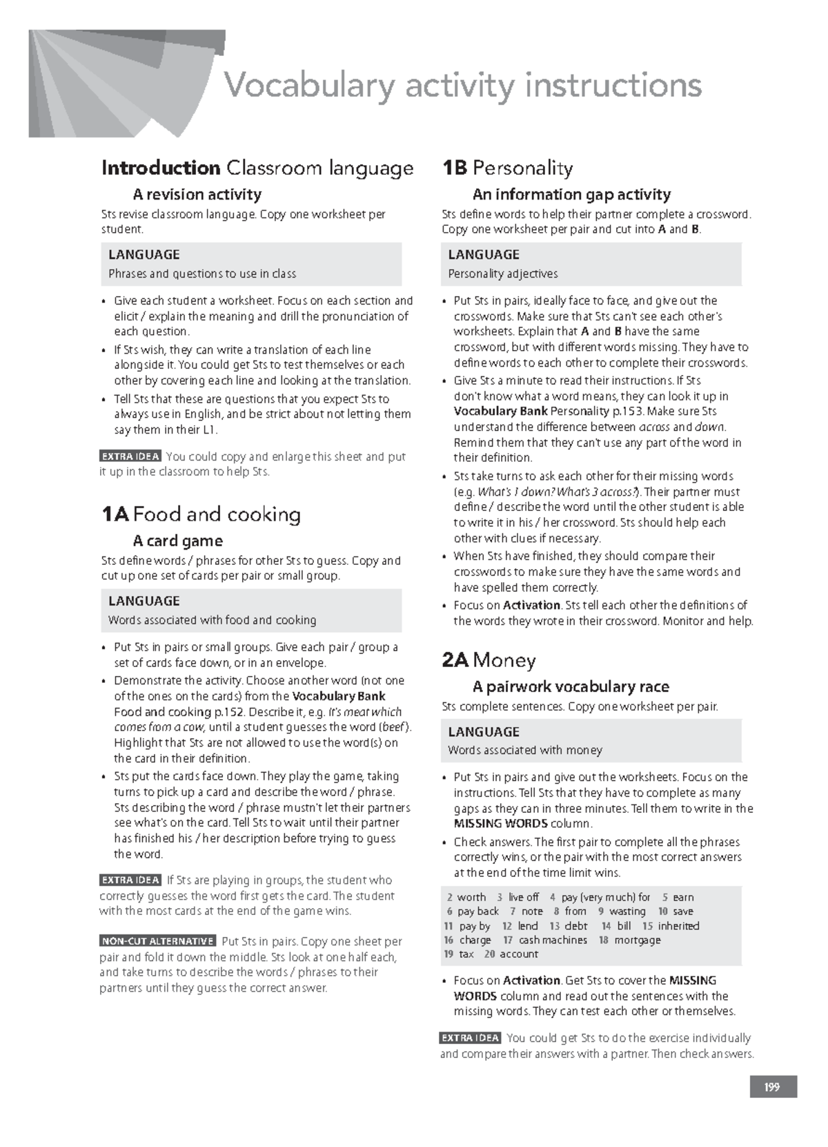 B1 Extra Vocabulary KEY - Introduction Classroom language A revision ...