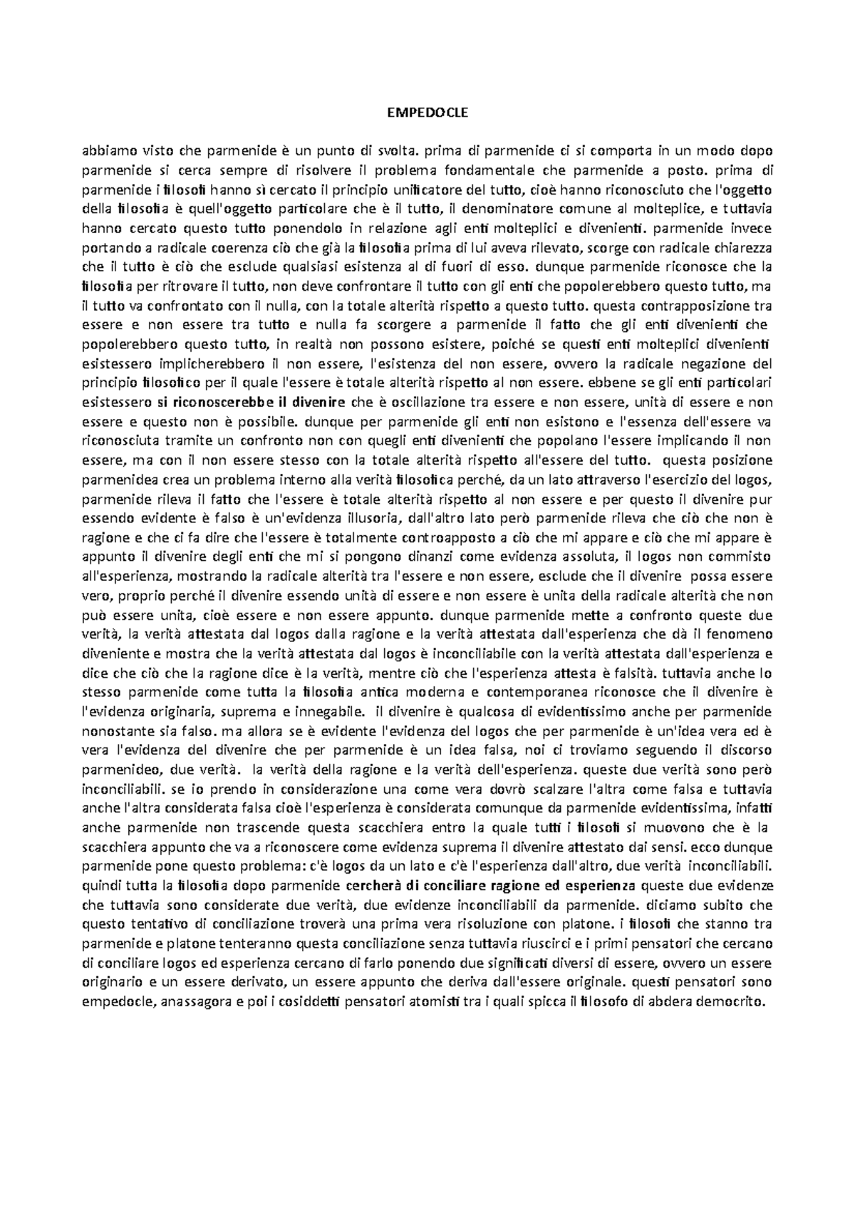 Empedocle - Storia della filosofia - EMPEDOCLE abbiamo visto che ...