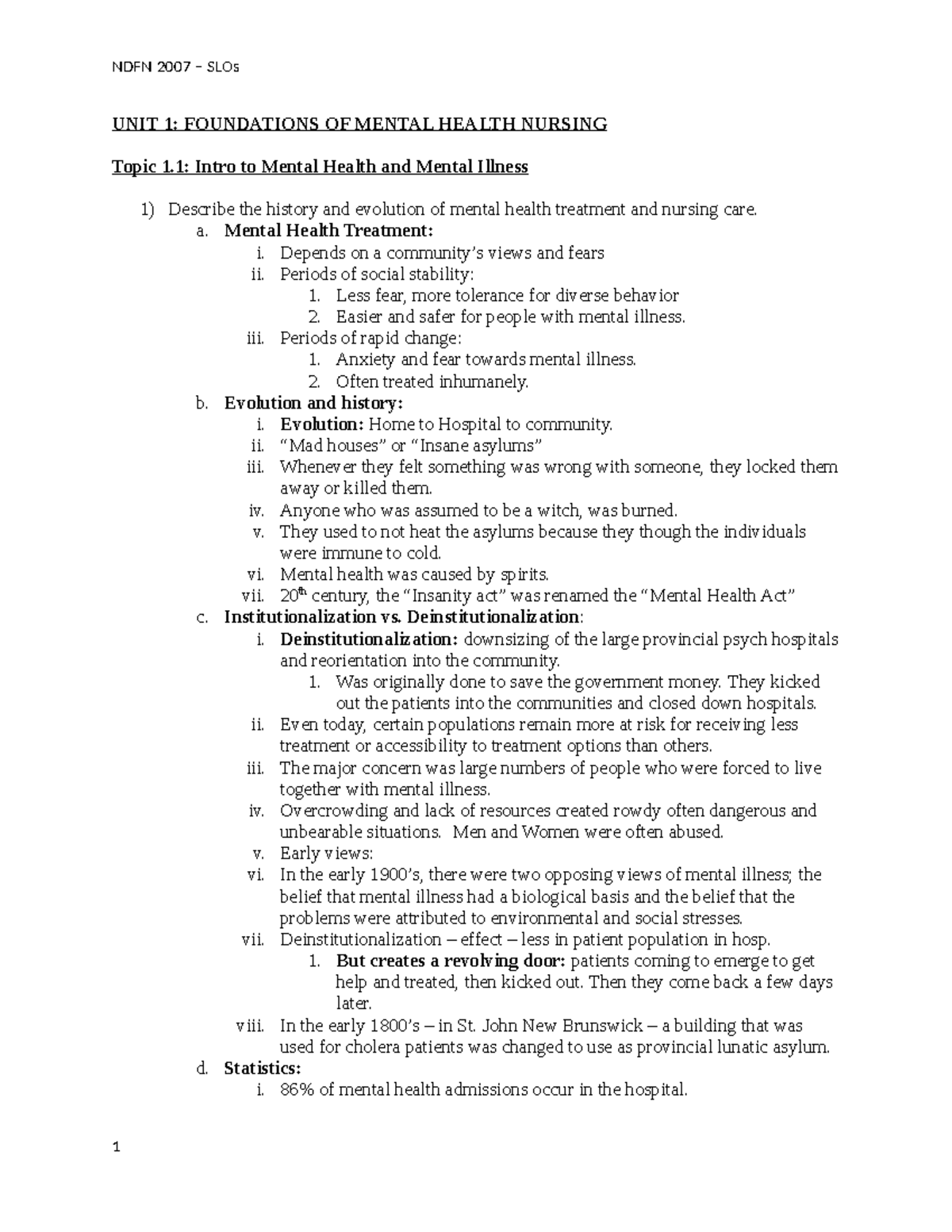 NFDN 2007 SLOs - NFDn 2007 Slos - UNIT 1: FOUNDATIONS OF MENTAL HEALTH ...