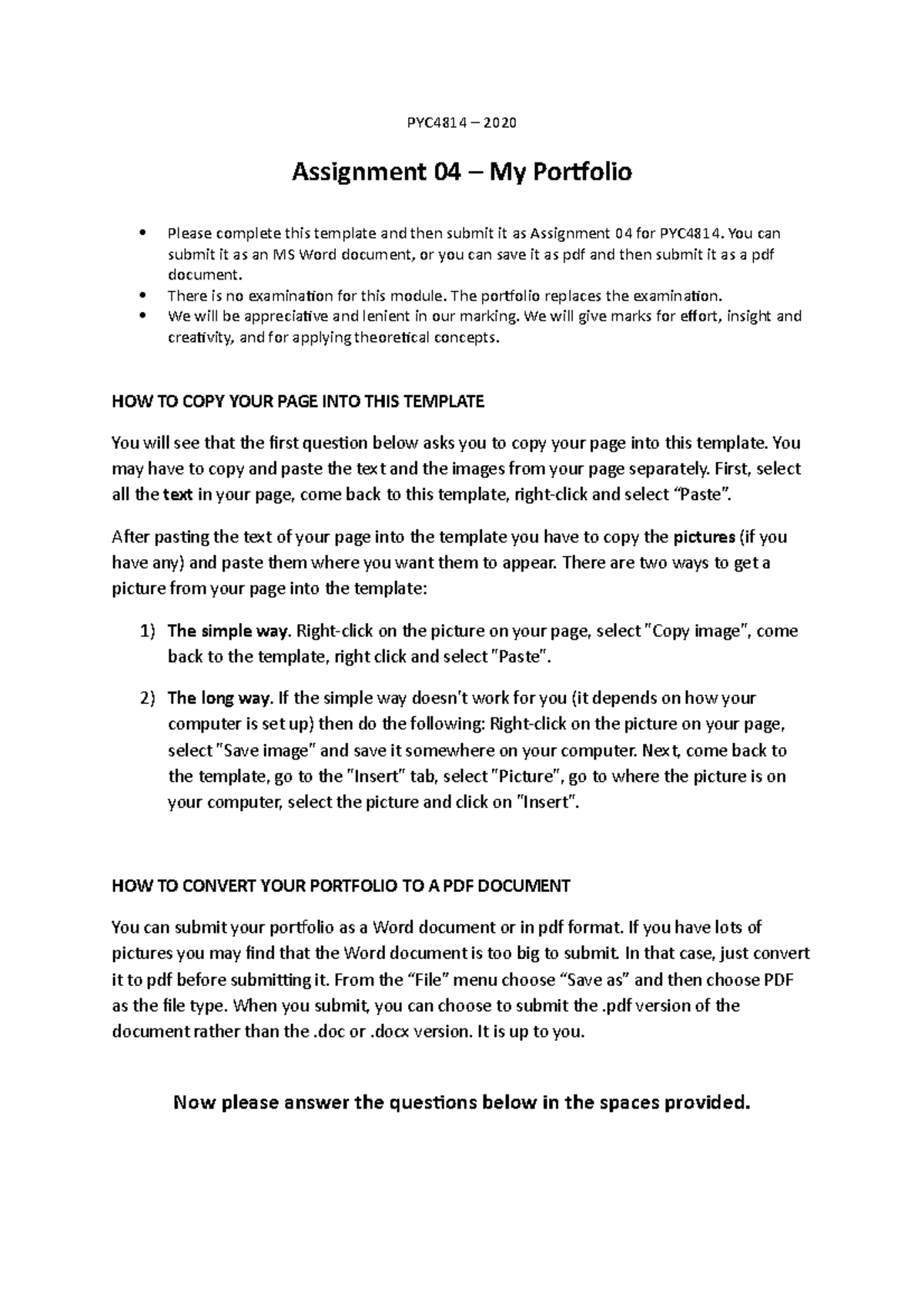Assignment 04 template - PYC4814 – 2020 Assignment 04 – My Porfolio Please complete this ...