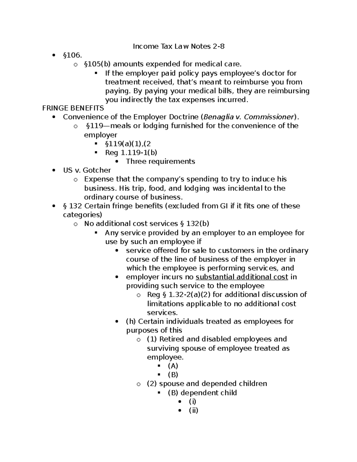 Tax Notes for benefits - Income Tax Law Notes 2- §106. o §105(b ...
