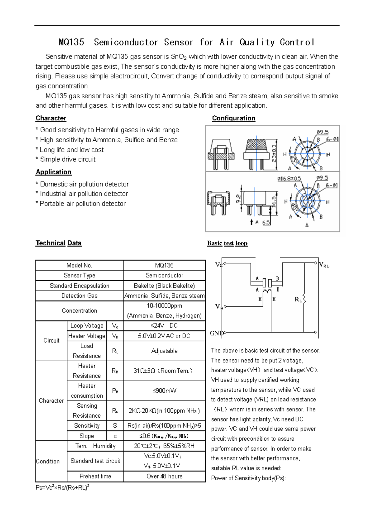 Datasheet - datashit - MQ135 Semiconductor Sensor for Air Quality ...