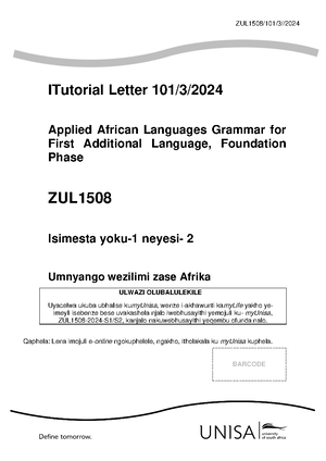 101 2023 3 b - Isizulu 1501 assignment 1 tutorial. Letter - ZUL1506/101 ...