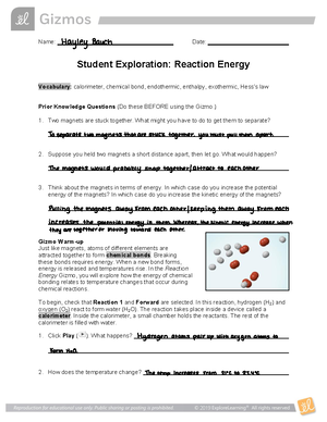 Reaction Energy DONE - Name: Date: Student Exploration: Reaction Energy ...