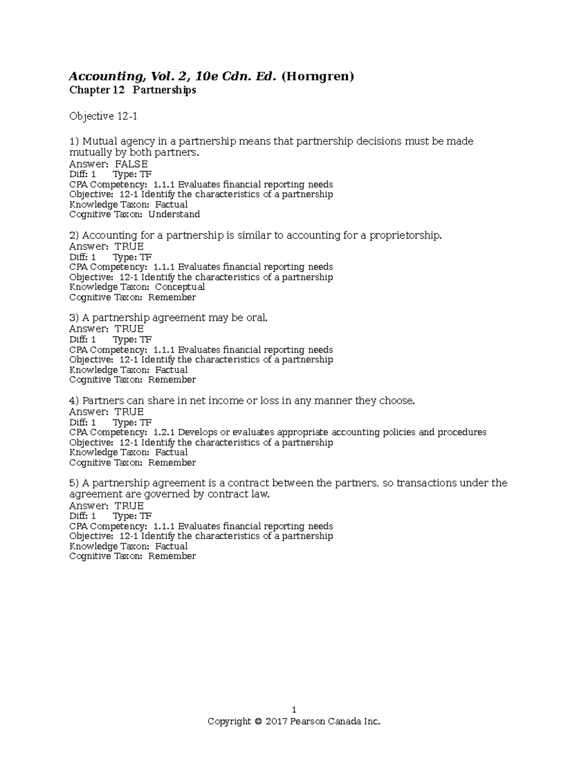 Sample-Test Bank Horngrens Accounting Volume 2 10th 10E - Accounting ...