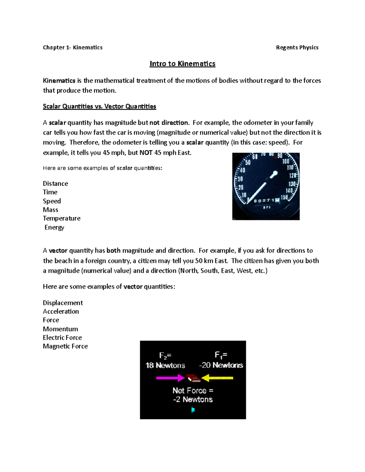 Kinematics notes 1 - scalar vectors - Chapter 1- Kinematics Regents ...