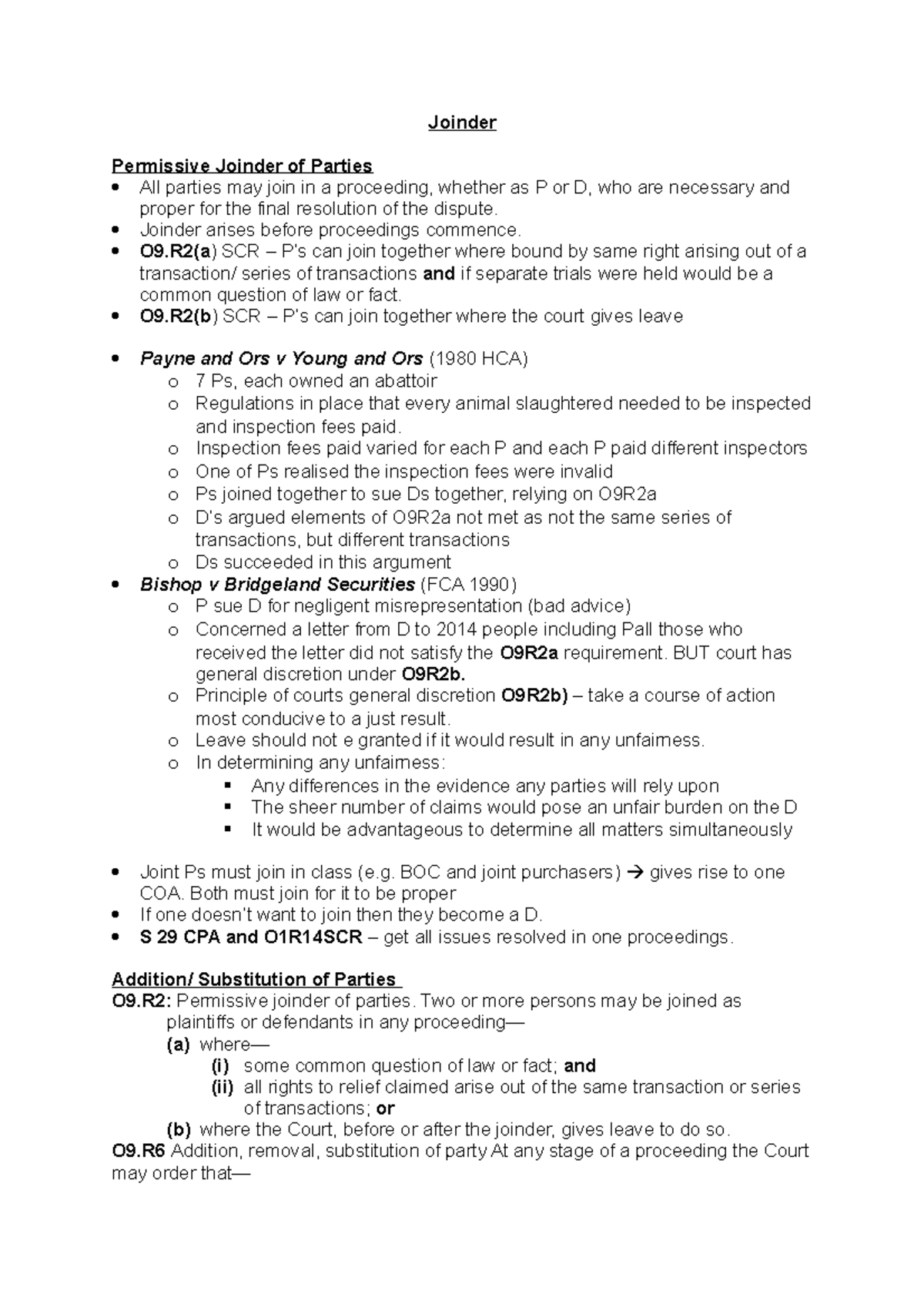 Summary - Joinder of parties - Joinder Permissive Joinder of Parties ...