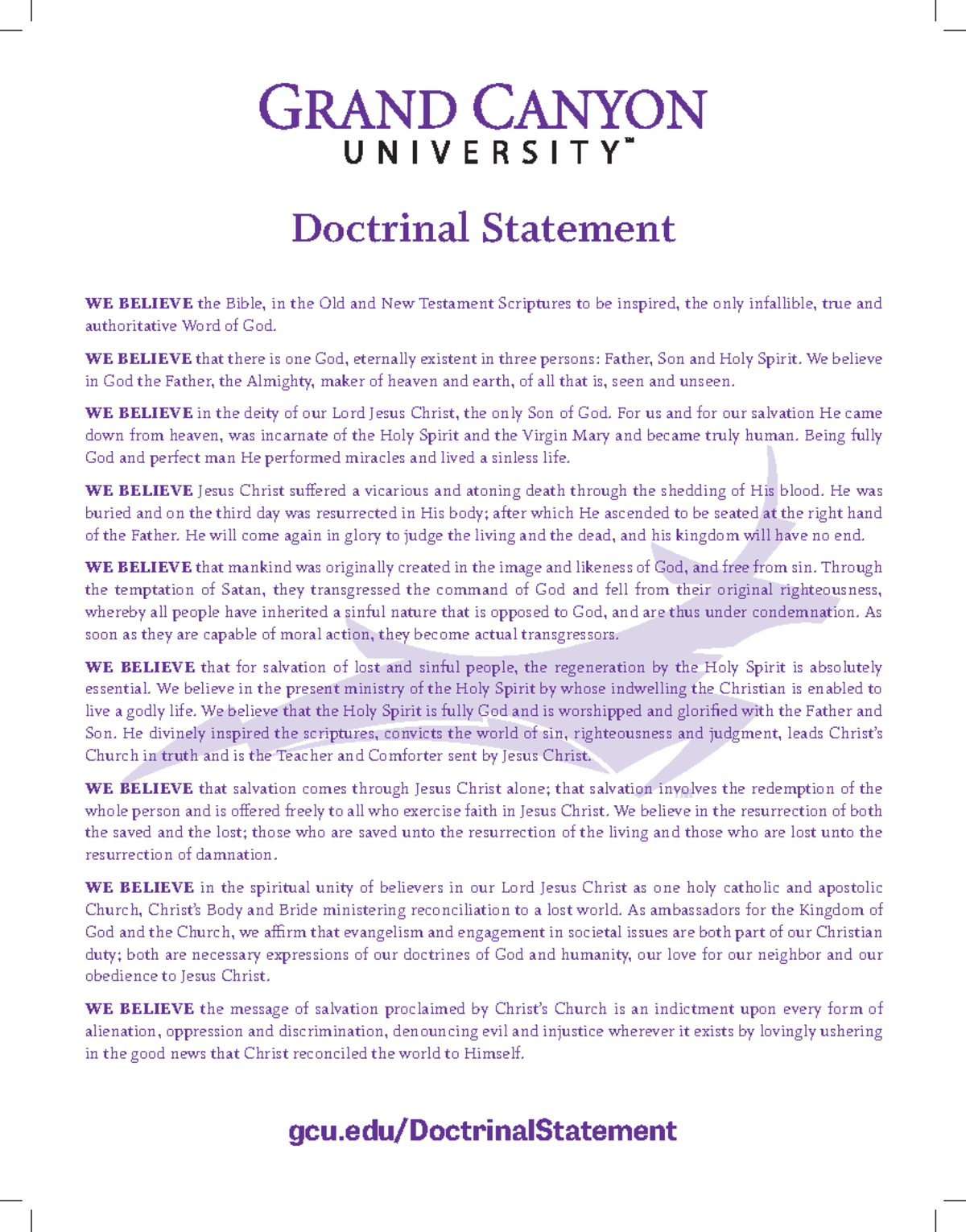 Doctrinal-Statement - Grand Canyon's doctrinal statement - WE BELIEVE ...