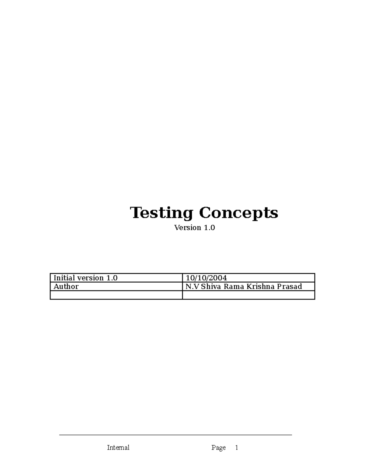 Software Testing Concepts Testing Concepts Version 1 Initial Version 1 1010 Author N Shiva