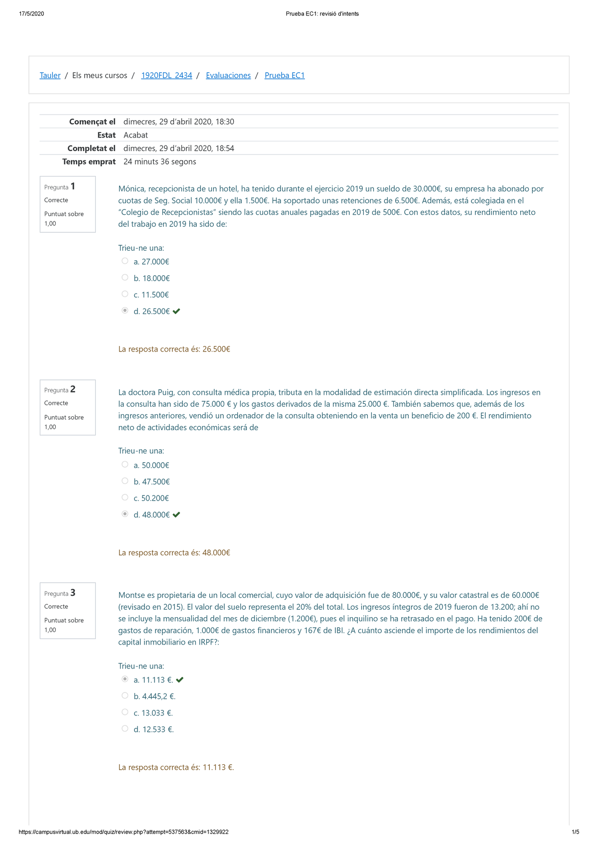 Examen IRPF Final FISCALIDAD - 17/5/2020 Prueba EC1: revisió d'intents - Studocu