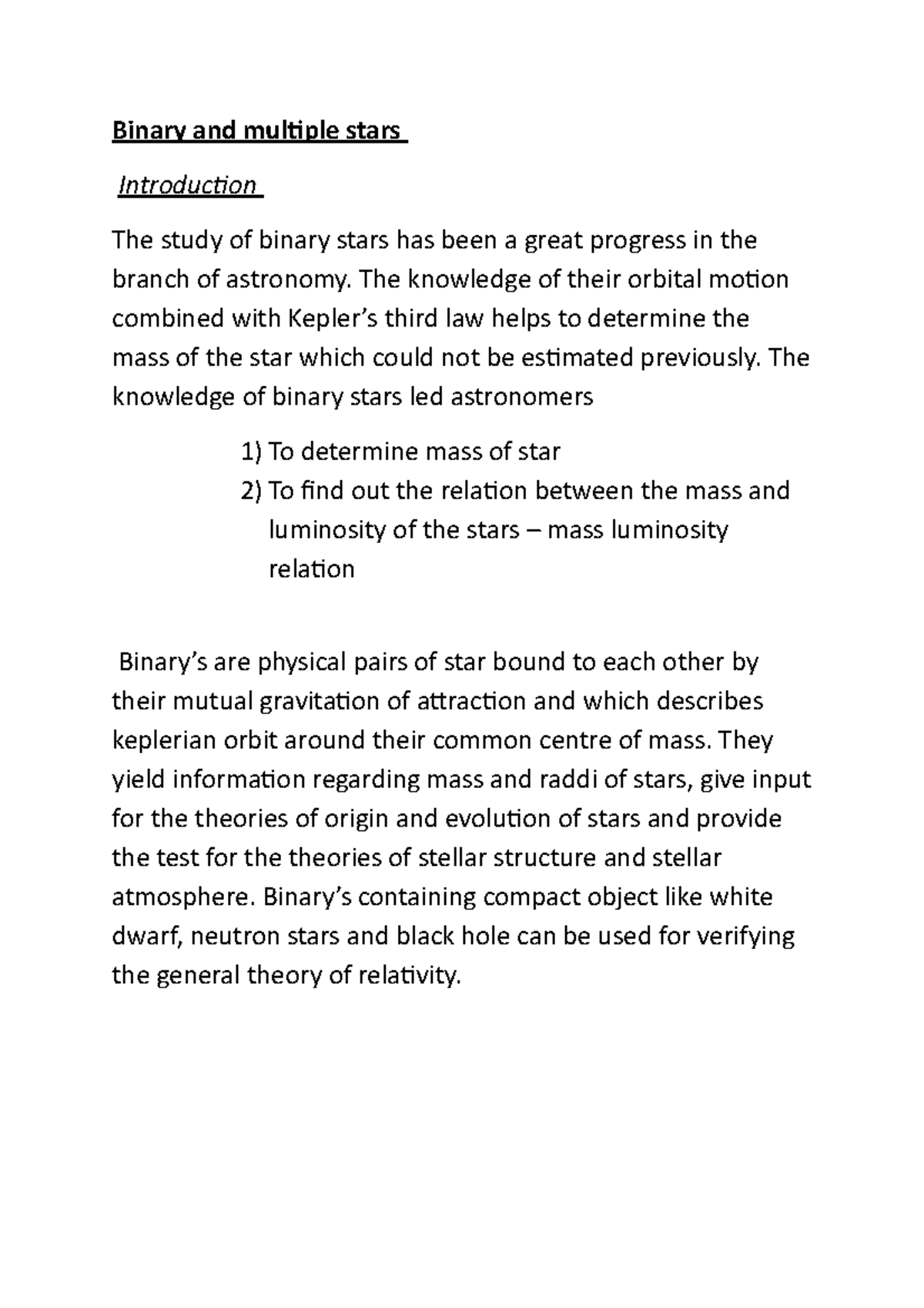 Binary and multiple stars - Binary and multiple stars Introduction The ...