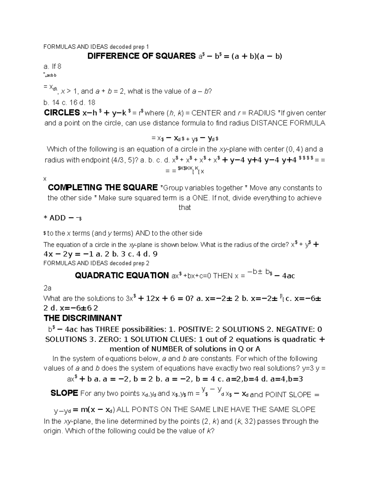 Formulas and ideas - FORMULAS AND IDEAS decoded prep 1 DIFFERENCE OF ...