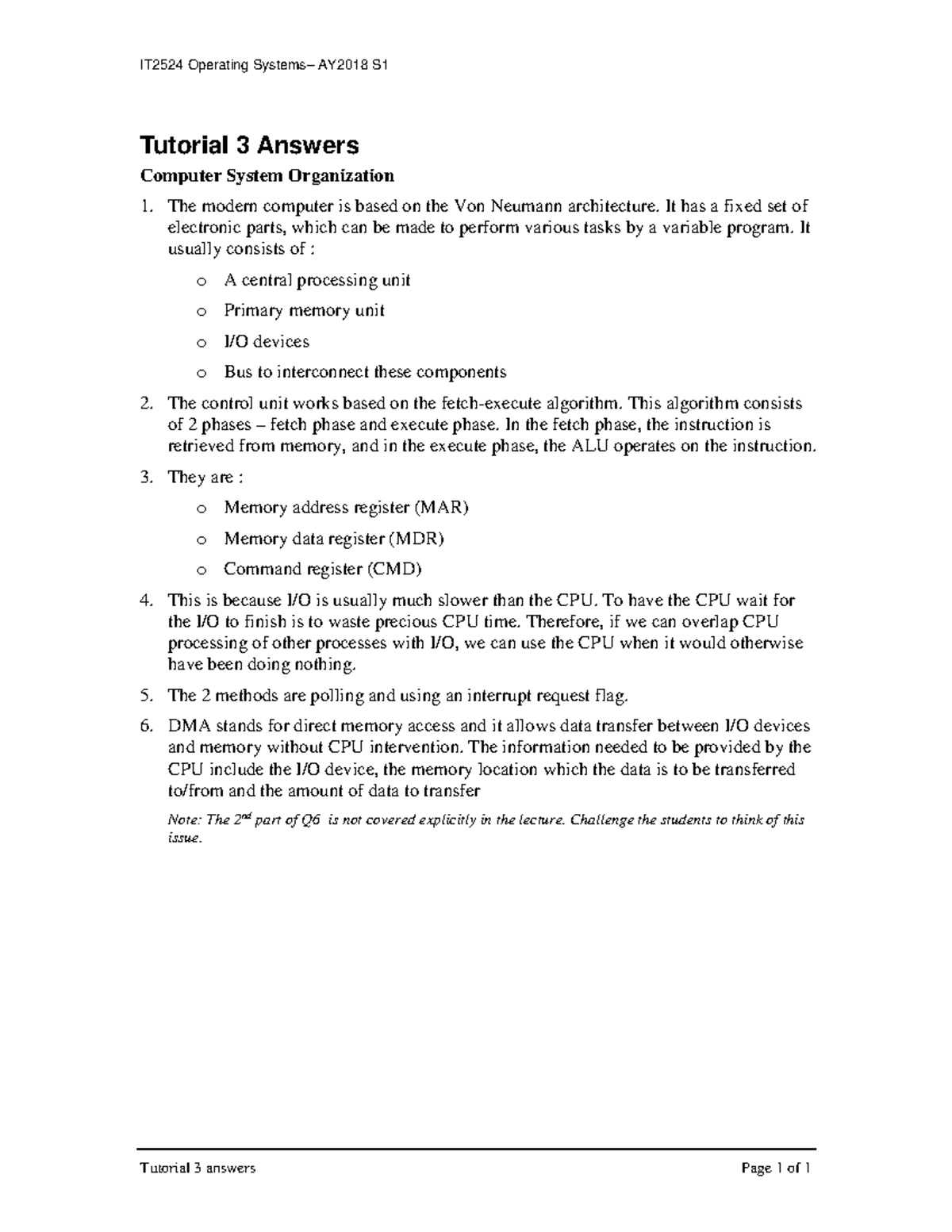 Tutorial 3 Solutions IT2524 - IT2524 Operating Systems– AY2018 S ...
