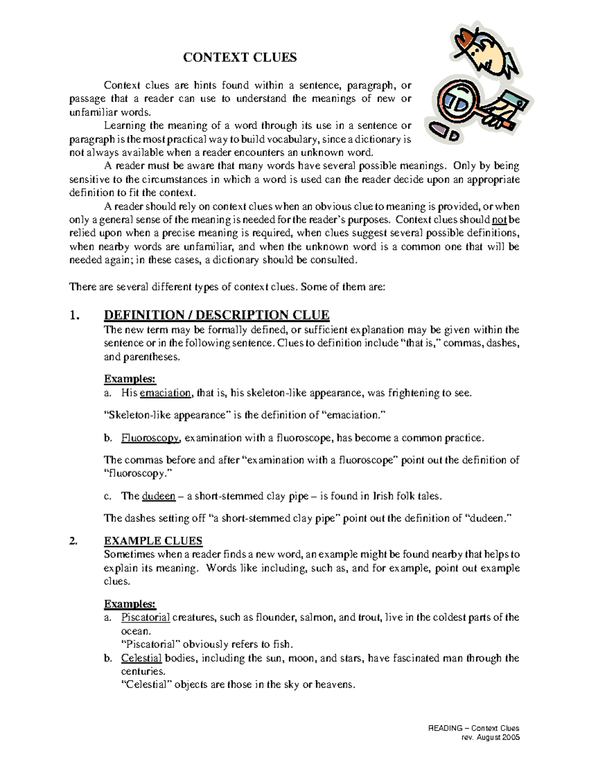 2. Context Clues (Notes and Exercises) - READING – Context Clues ...
