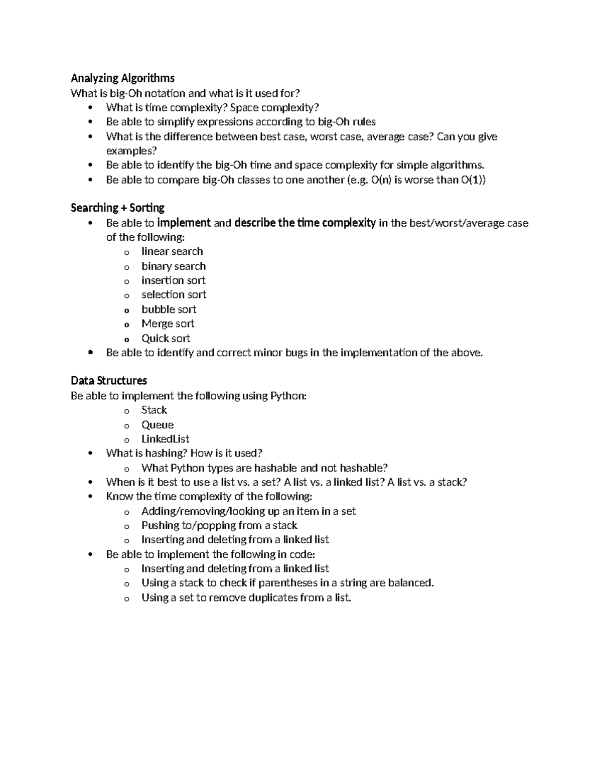 Exam 2 Study Guide - Analyzing Algorithms What is big-Oh notation and what is it used for? What ...