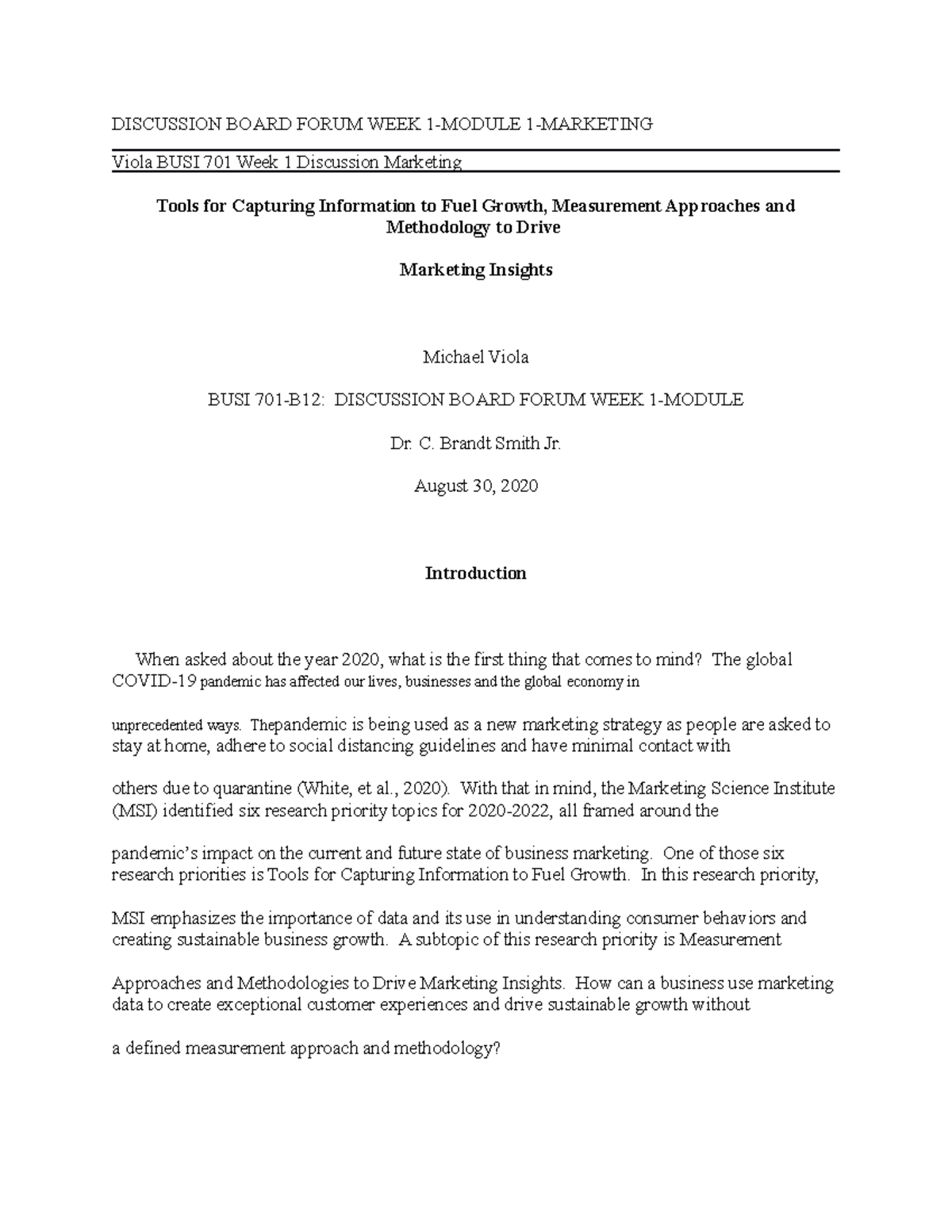 BUSI701 Discussion Board Forum WEEK 1 04 - DISCUSSION BOARD FORUM WEEK ...