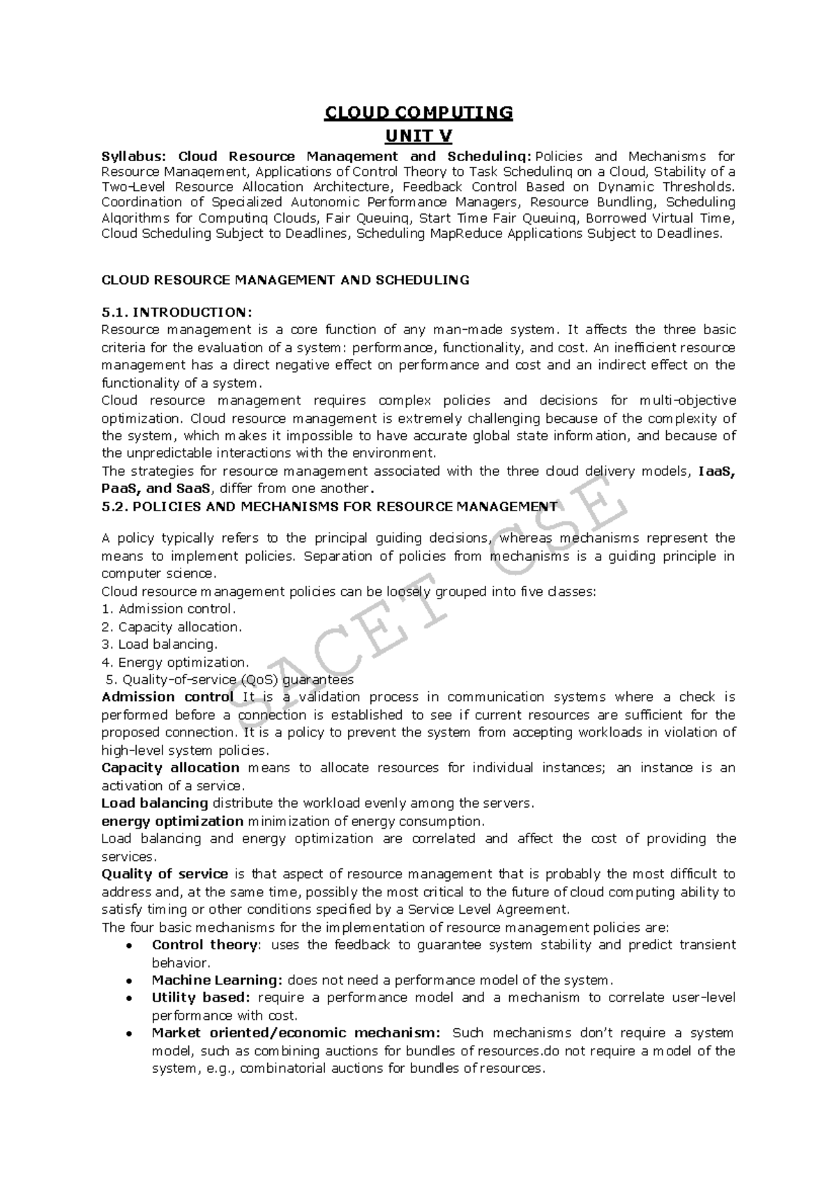 Unit 4 Pdf Chapter Lesson Notes Sacet Cse Cloud Computing Unit V Syllabus Cloud Resource