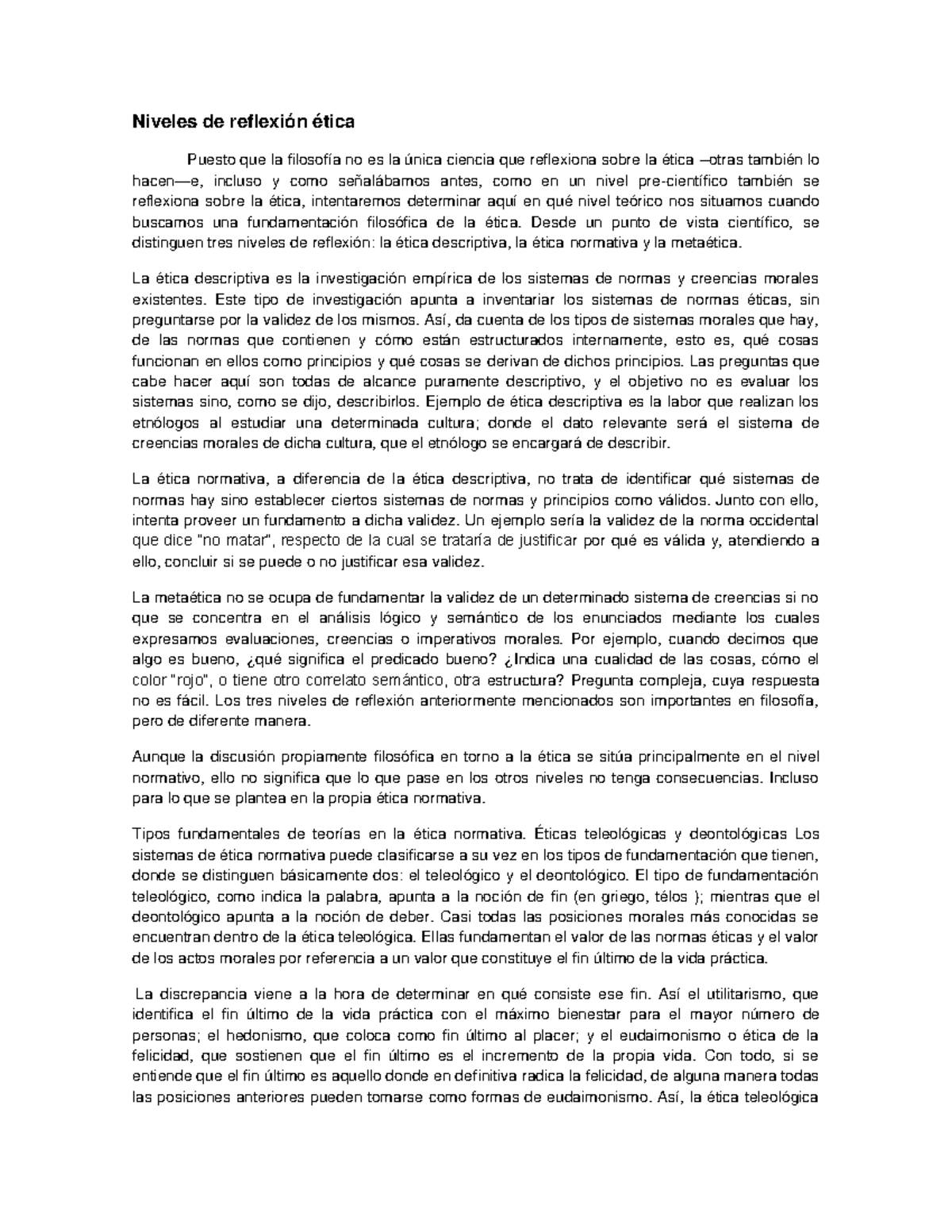 Niveles de reflexic 3b3n c3a9tica - Niveles de reflexión ética Puesto ...