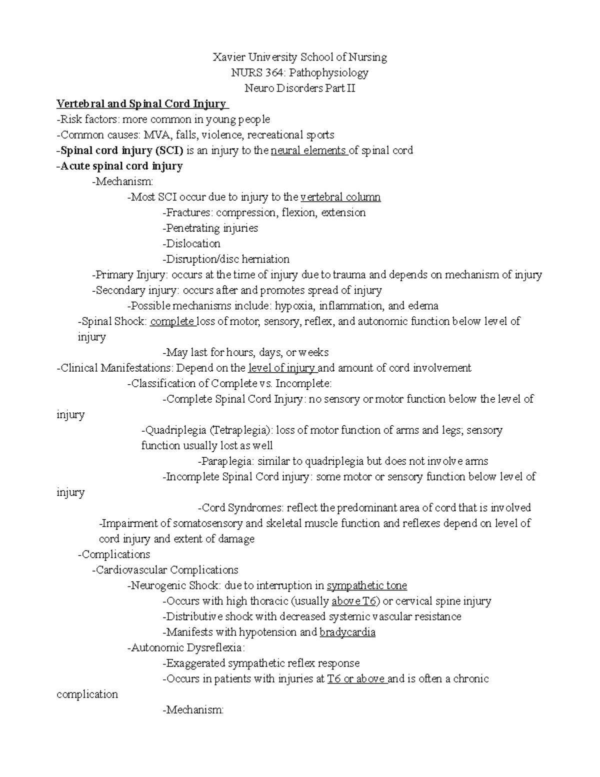 Neuro Disorders Part II Notes - Xavier University School of Nursing ...