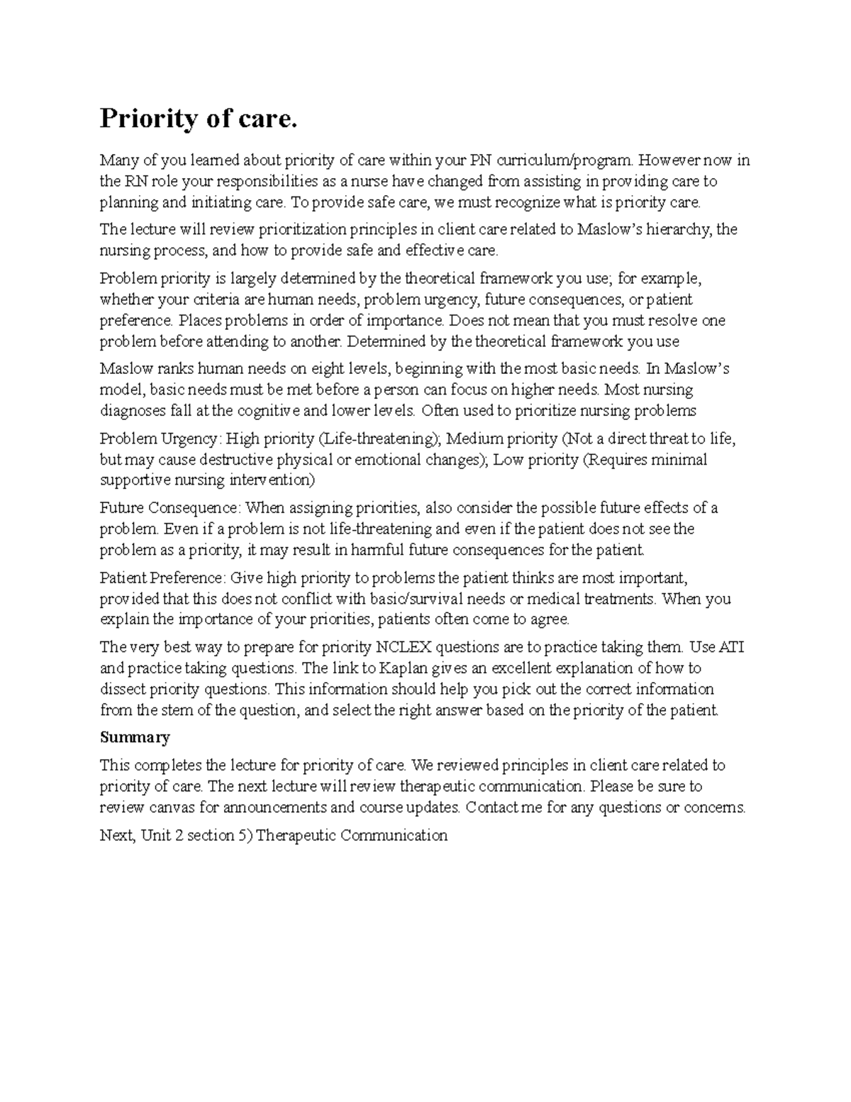 4) Priority of care - Lecture notes 4 - Priority of care. Many of you ...