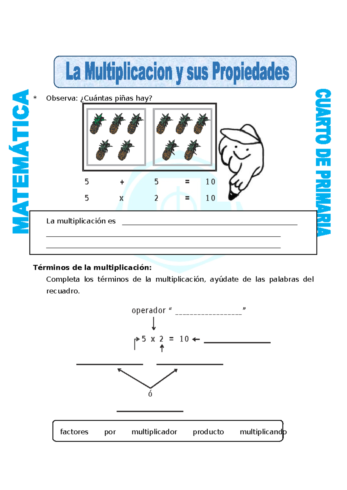 Ficha La Multiplicacion y sus Propiedades para Cuarto de Primaria ...