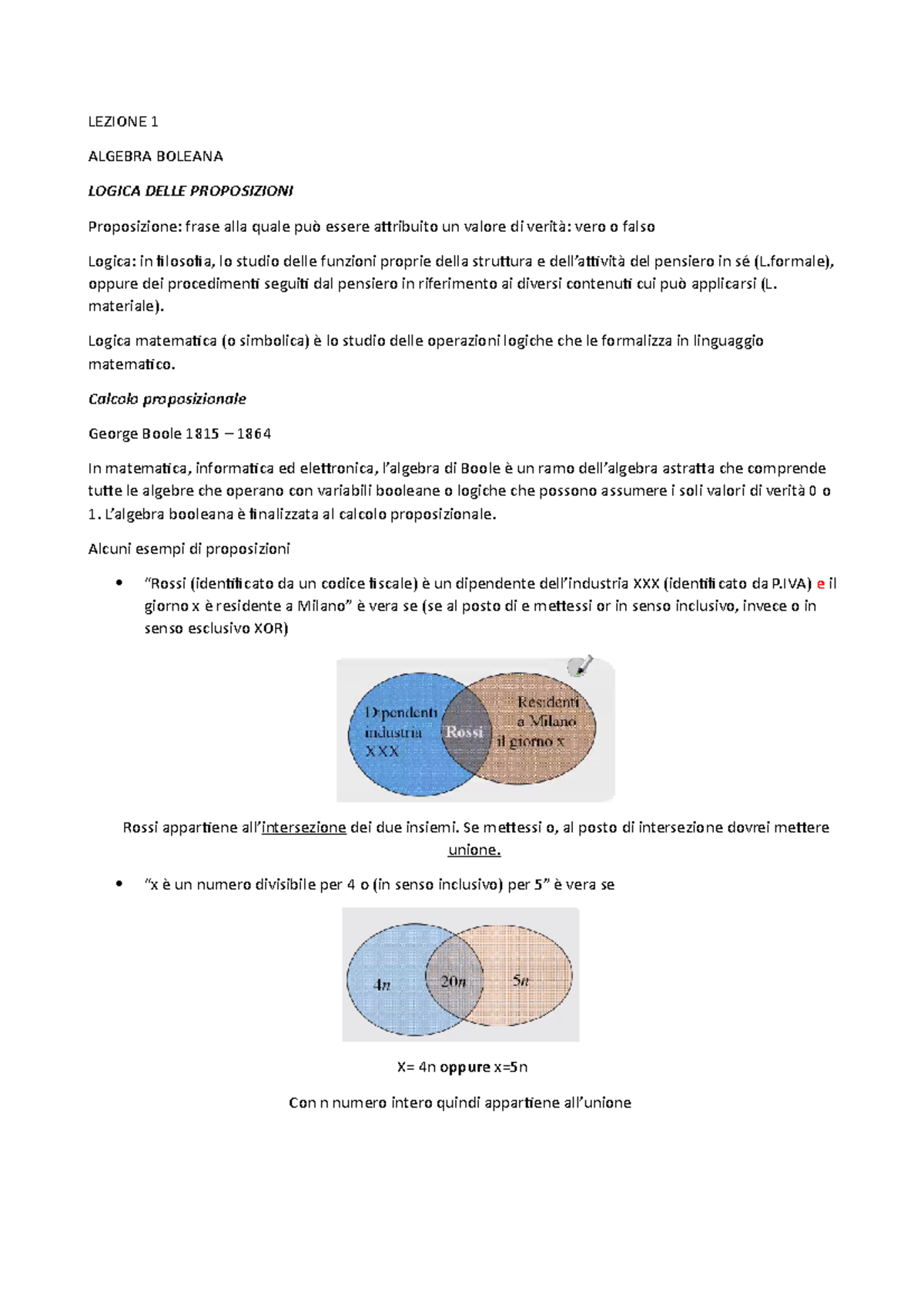 Lezione 1 - appunti algebra boleana - LEZIONE 1 ALGEBRA BOLEANA LOGICA ...